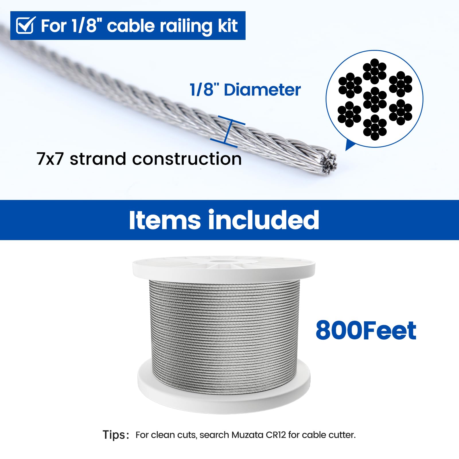 Snapklik.com : 800 Ft 1/8" Stainless Steel Cable Railing System ...