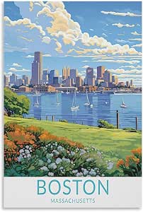 Amazon.com: ASMWVND Massachusetts Vintage Boston City Skylines Travel ...