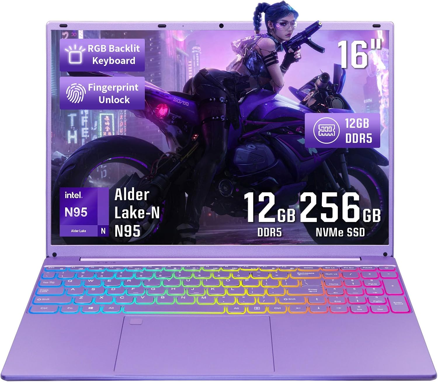 Amazon.com: BINTEC Purple Laptop,16 Inch Narrow Bezels FHD IPS Display ...