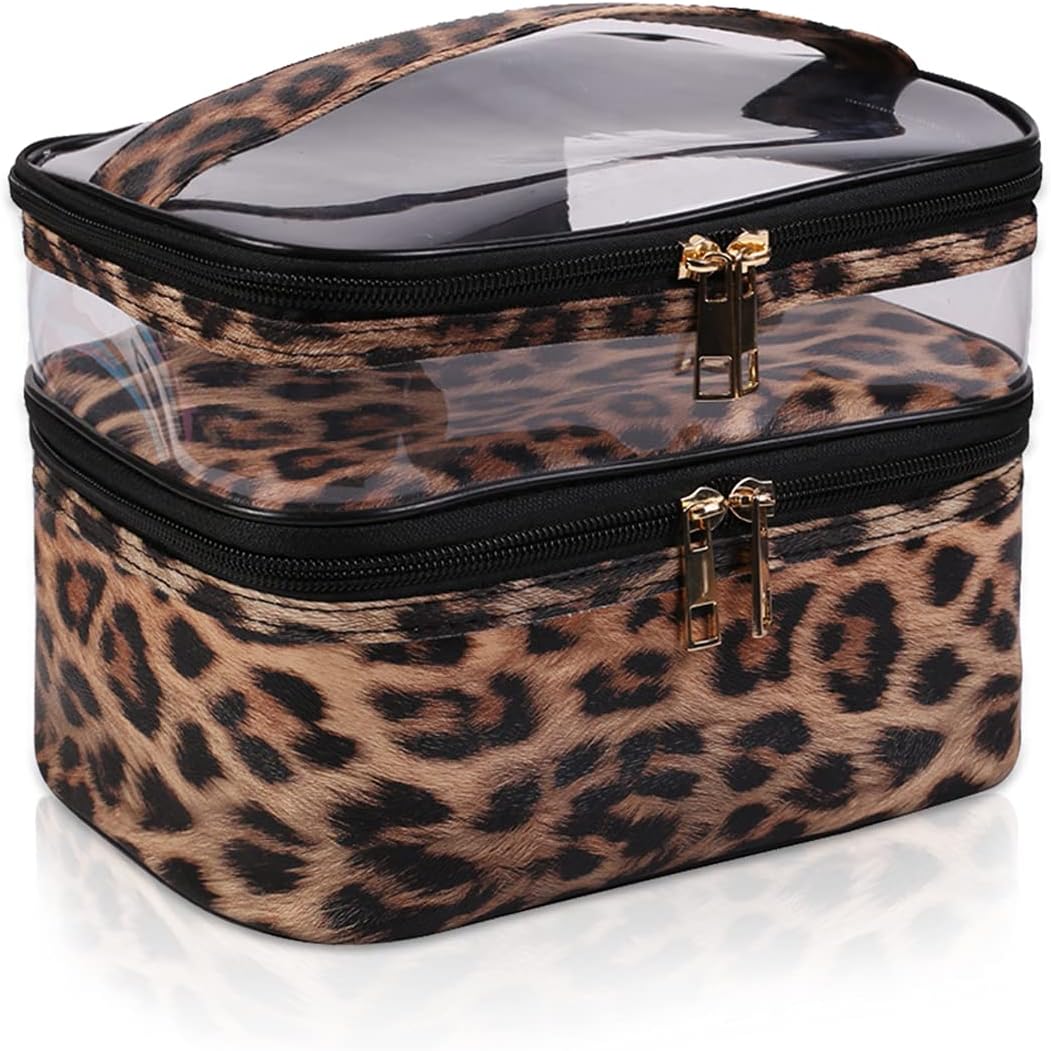 Amazon.com : 3 Pieces Leopard Print Cosmetic Bag Set Cheetah Toiletry ...