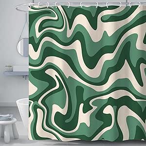Amazon.com: Hajmsug Aesthetic 70S Abstract Wavy Swirl Shower Curtain, Cute Green Sage Aesthetic ...