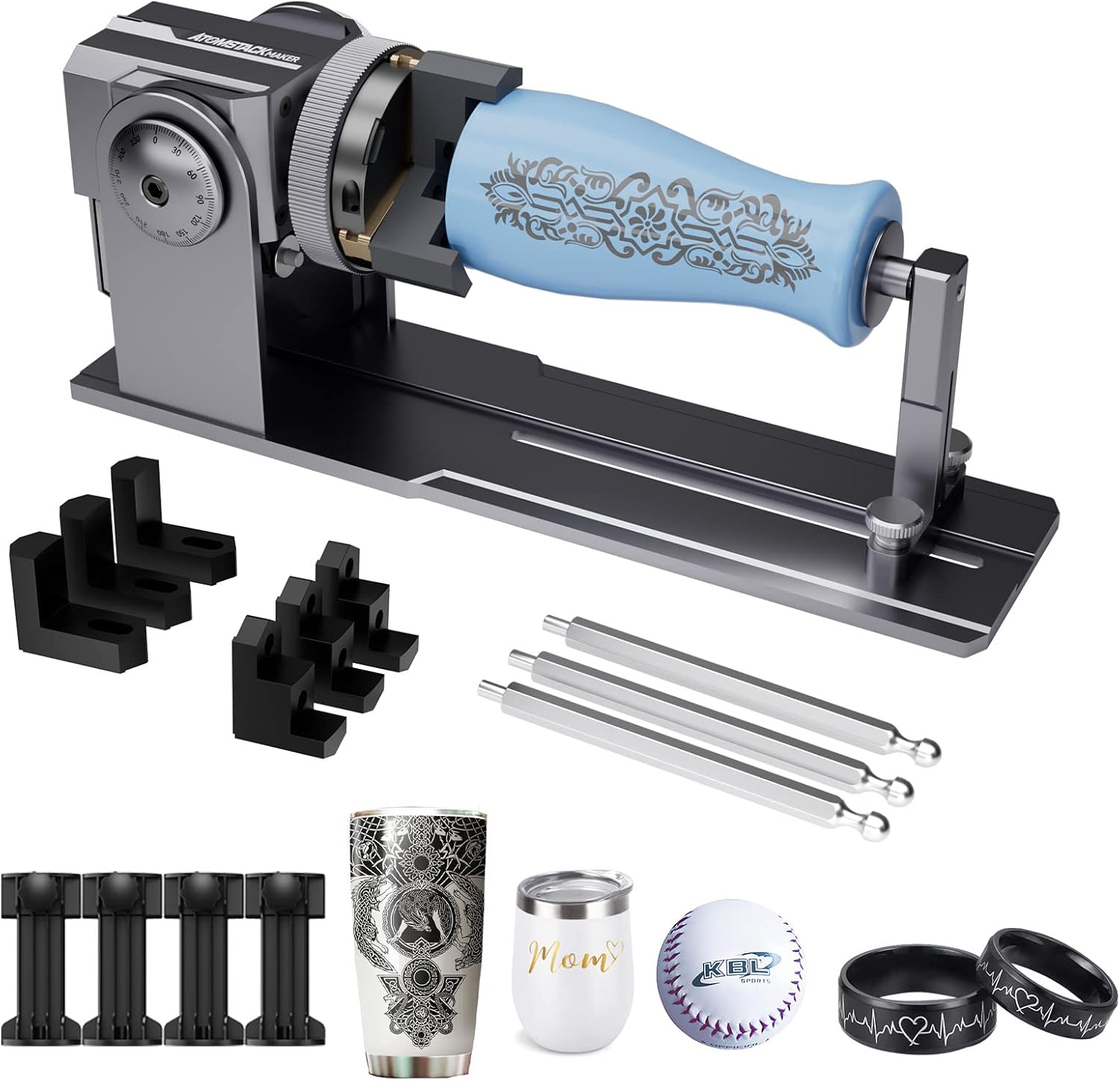 ATOMSTACK MAKER R1 Laser Rotary Roller, 3-in-1 Jaw Roller with Risers ...