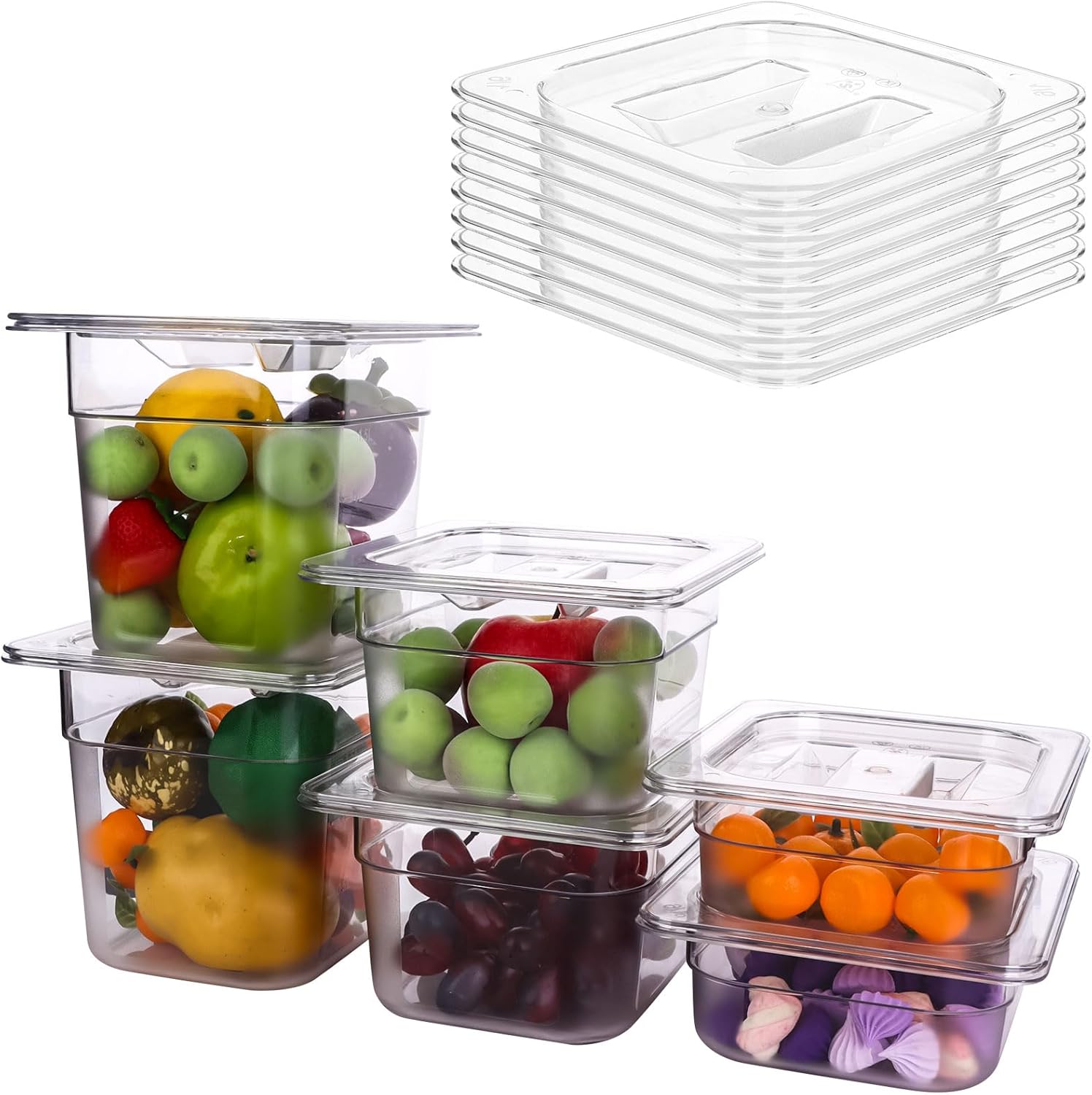 Amazon.com: 6 Pack 1/6 Size Clear Food Pans with Lids 2.5'' 4'' 6 ...
