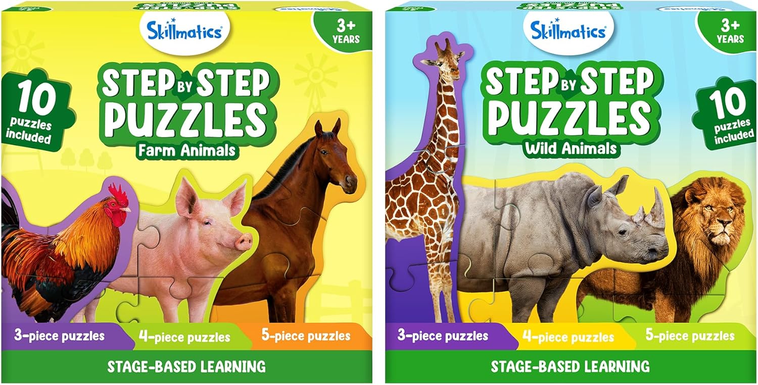Amazon.com: Skillmatics Step by Step Farm Animals Puzzles & Wild ...