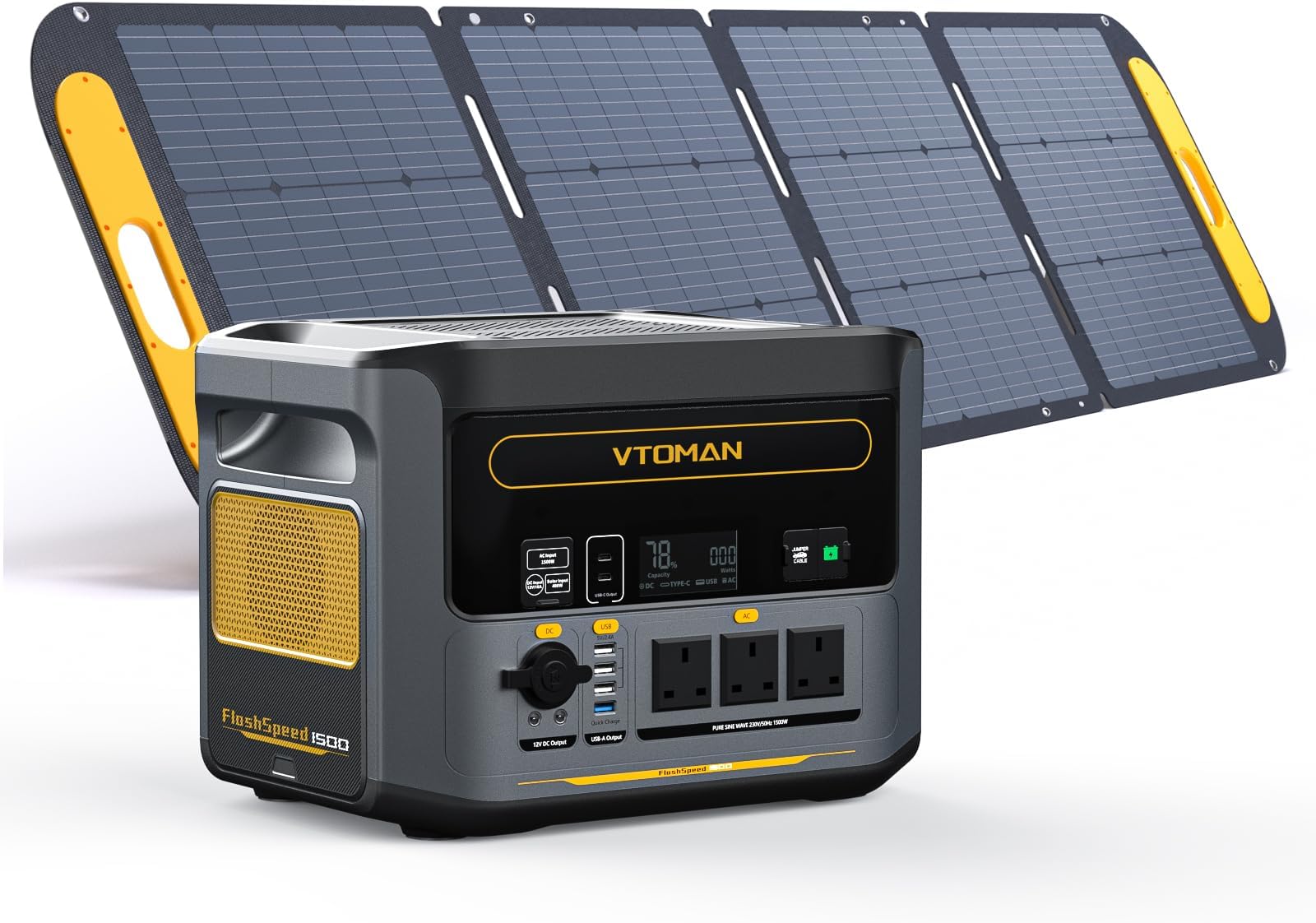 VTOMAN FlashSpeed 1500 Power Station with 1*220W Pro Solar Panel, 1500W ...