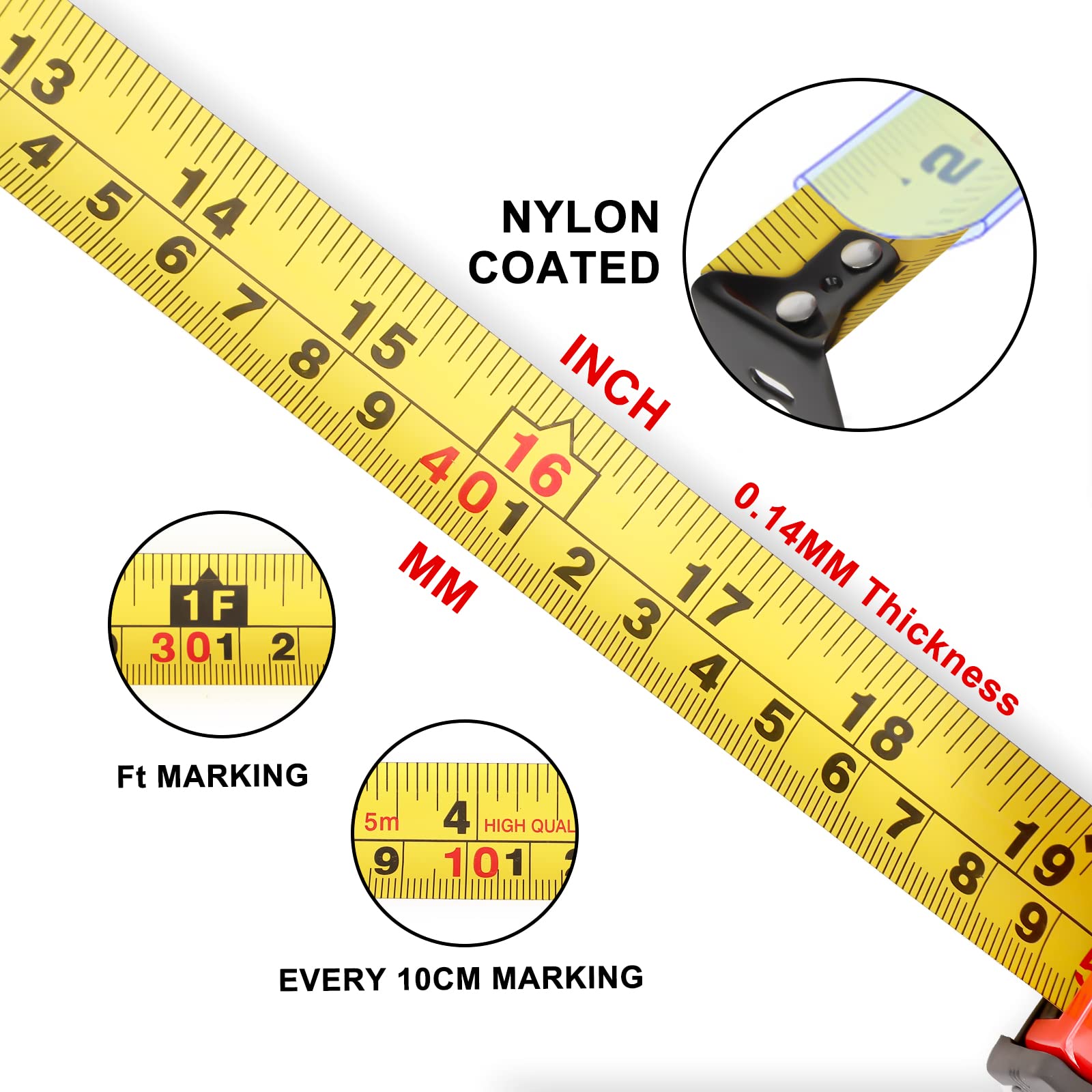 Snapklik.com : Tape Measure, TPMB-16 16 Feet/500cm, Nylon Coated Matte ...