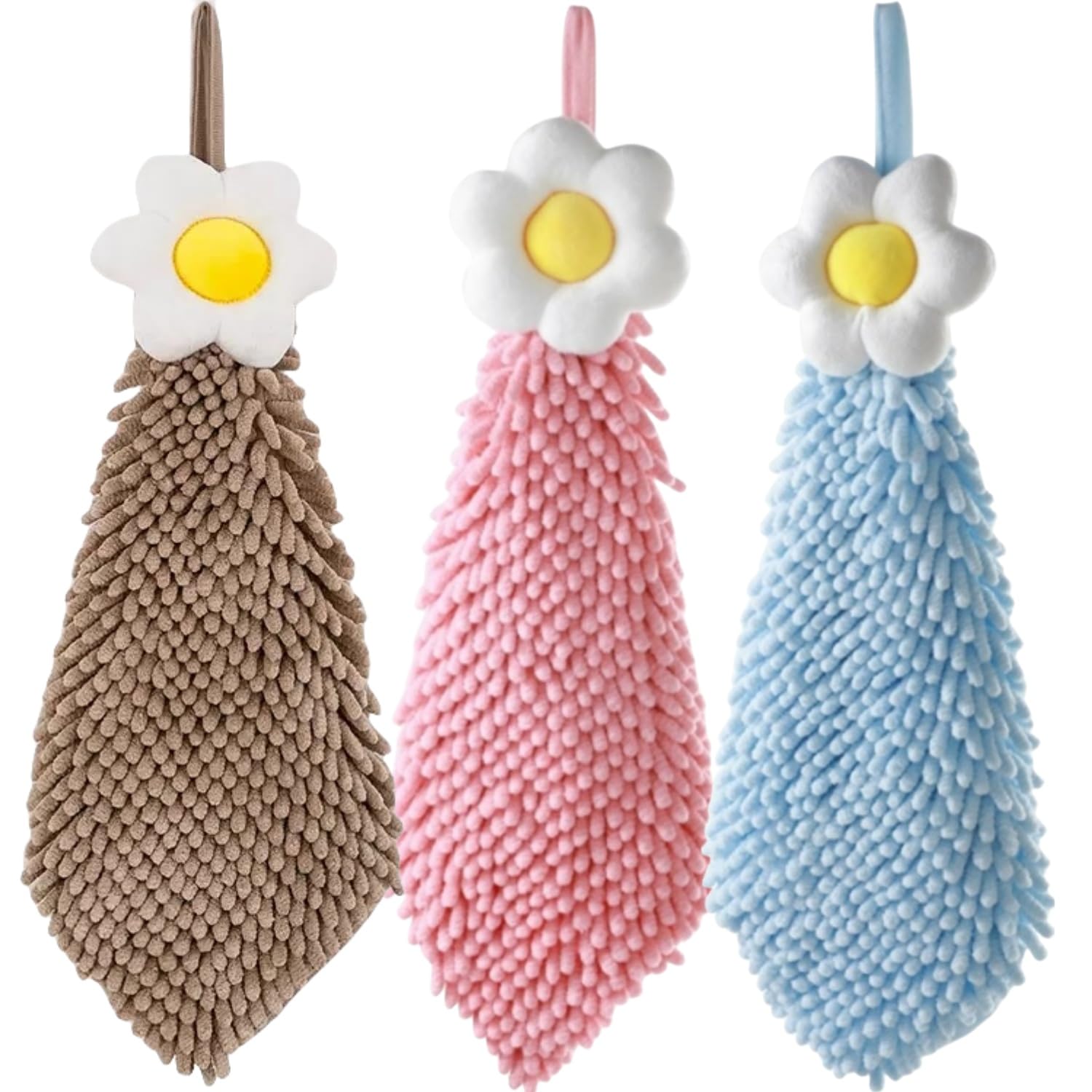 yaocoral 3 Pack Chenille Hand Towels,Kitchen Hand Towels Hanging,Hand ...