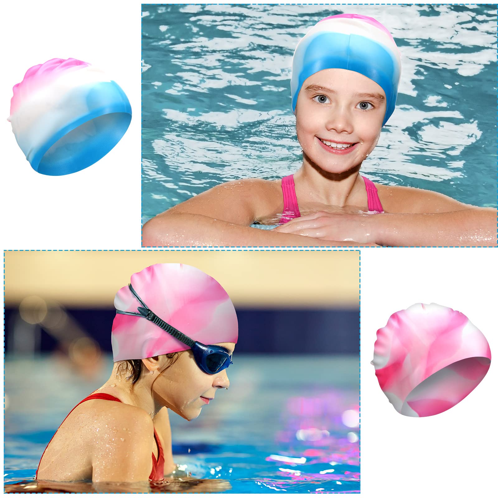 Snapklik.com : Zhanmai 3 Pieces Kids Swim Caps For Long Hair Silicone ...