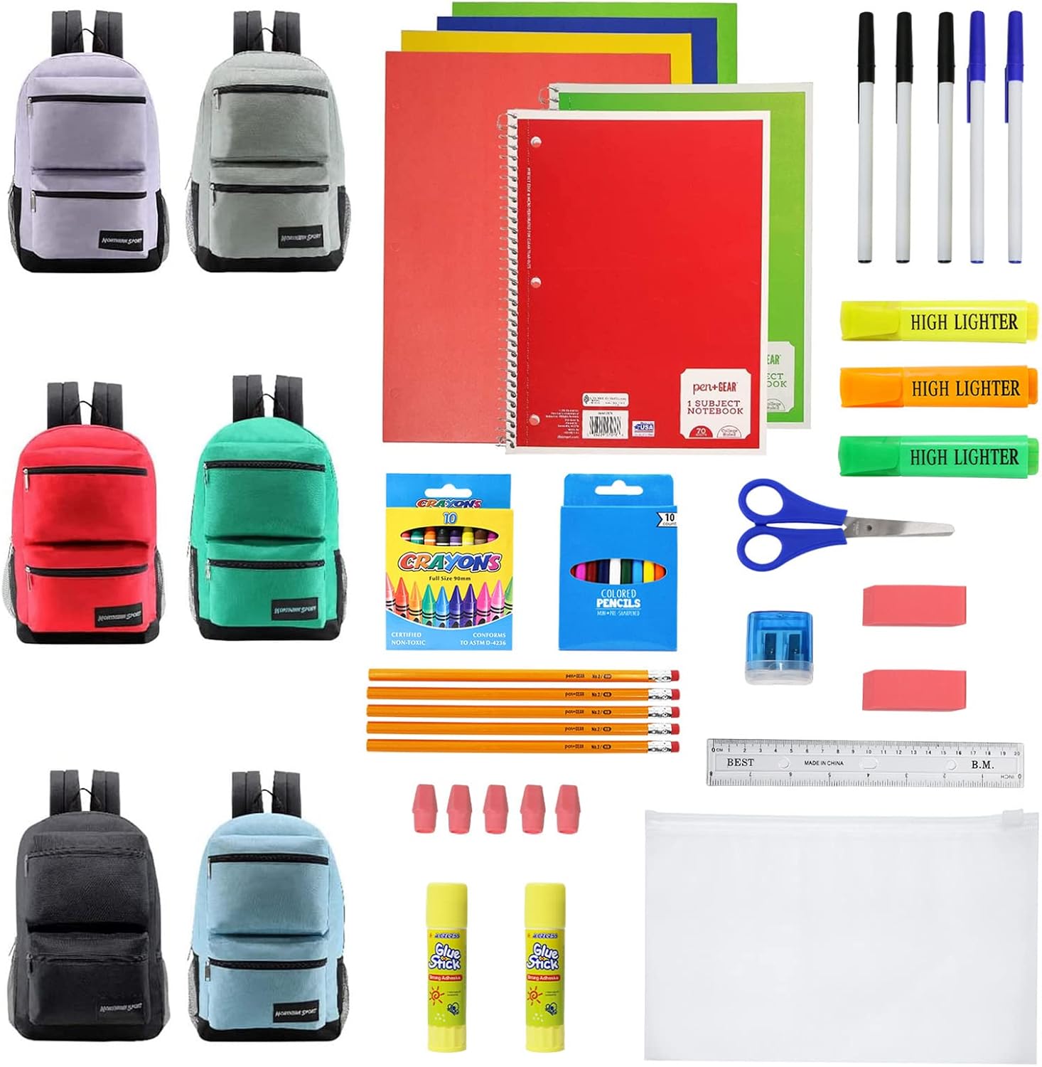 Amazon.com | 12-Pack 19” Sport Backpacks with 52 Piece School Supplies ...