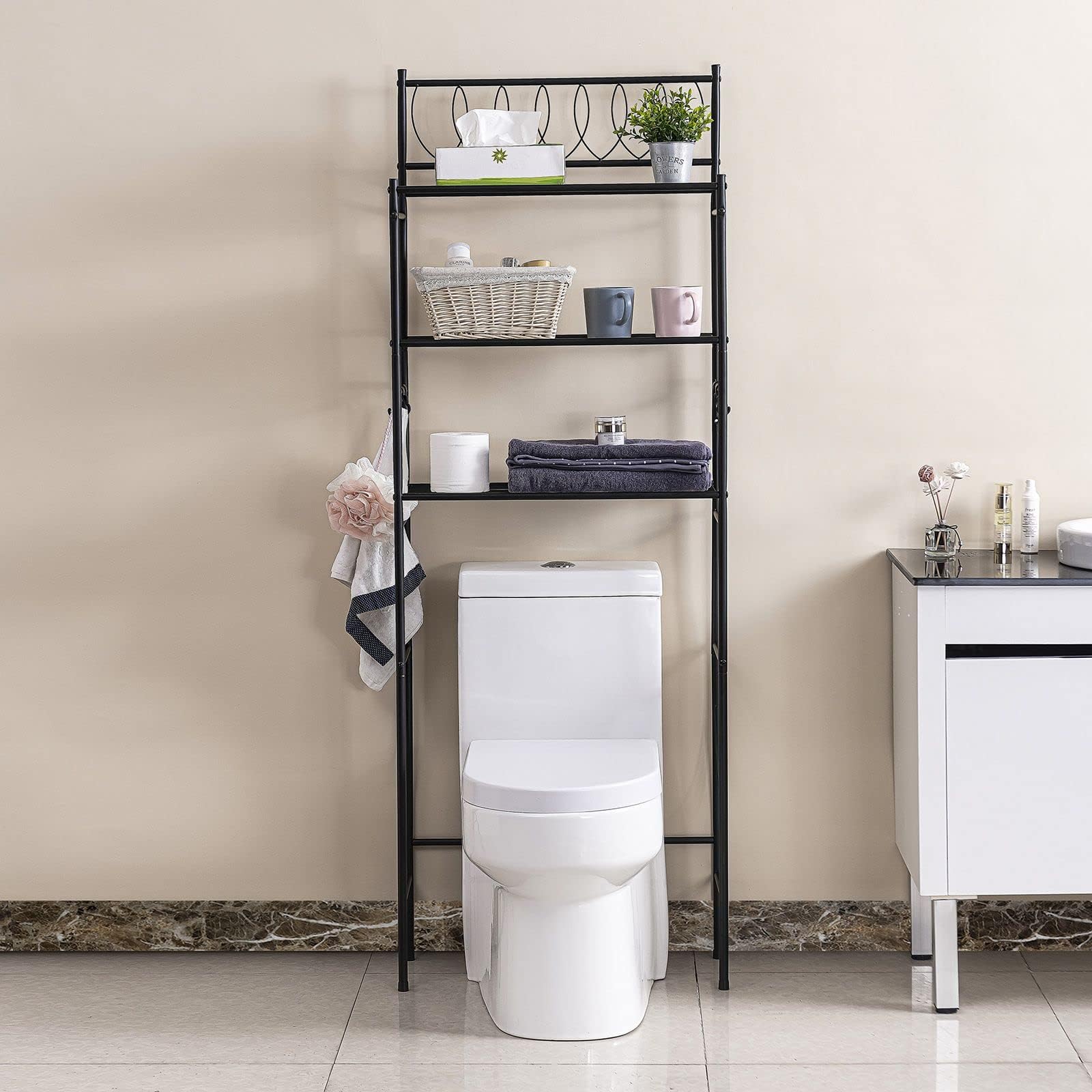 Amazon.com: 3-Tier Over The Toilet Storage Rack - Metal Bathroom Space ...