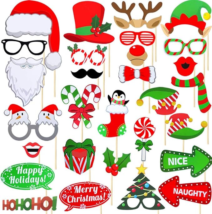 Amazon.com: Christmas Photo Booth Props Kit 32 Pcs, DIY Christmas ...