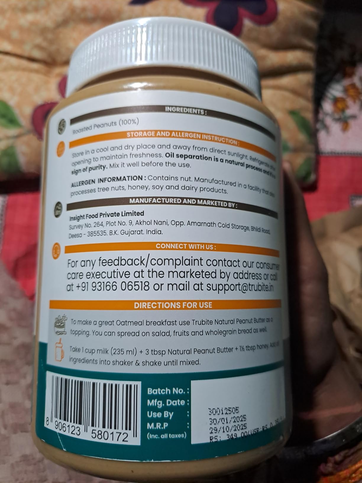 Trubite Natural Peanut Butter (Creamy) (1kg) | Unsweetened | 30g ...