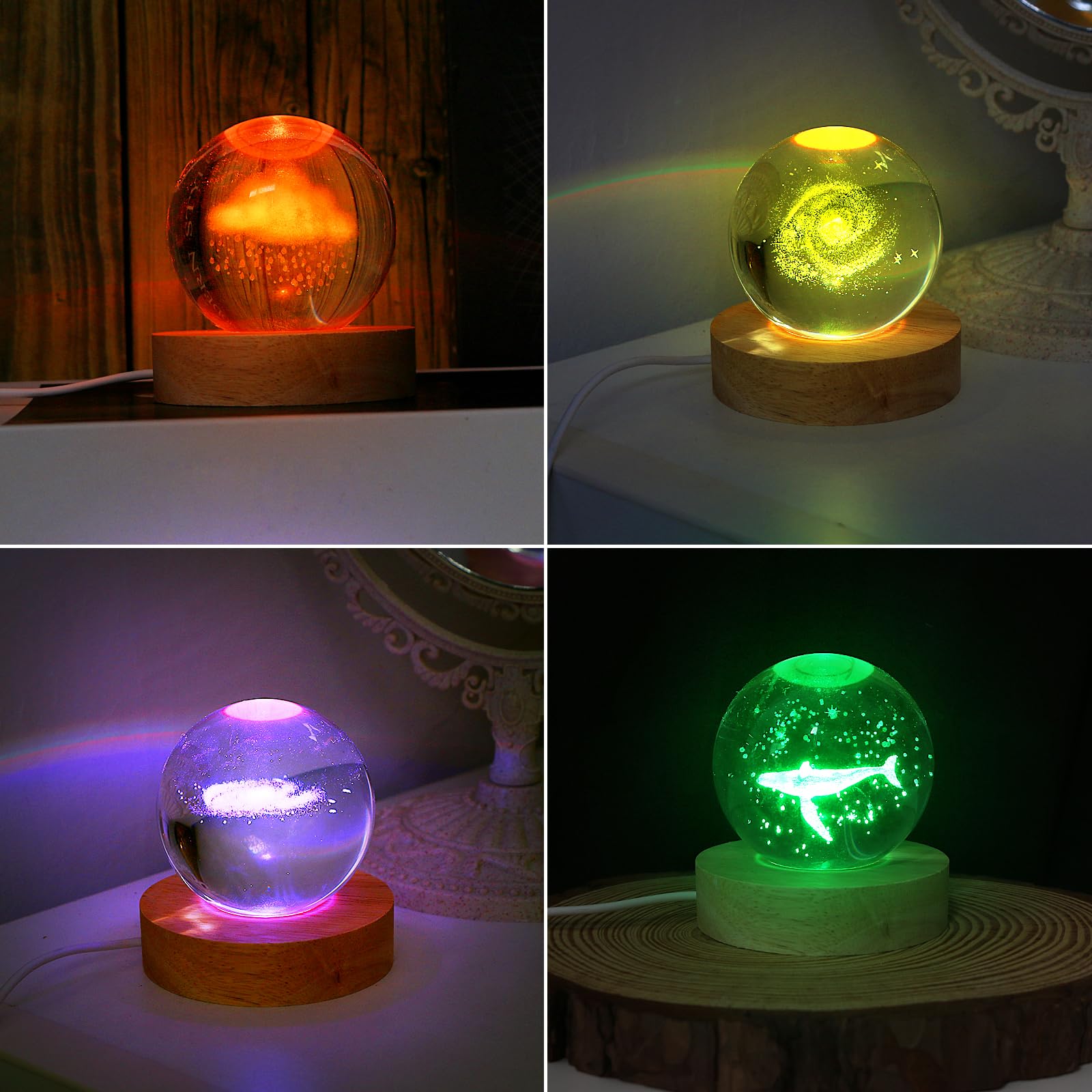 LACGO 4 PCS Round Wooden Light Bases - 3 inch LED Display Stand with ...