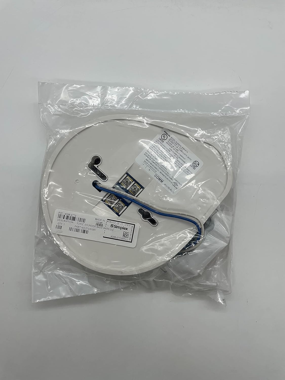 Simplex 4098-9773 - TrueAlarm CO Sensor Base with 520 Hz Sounder ...