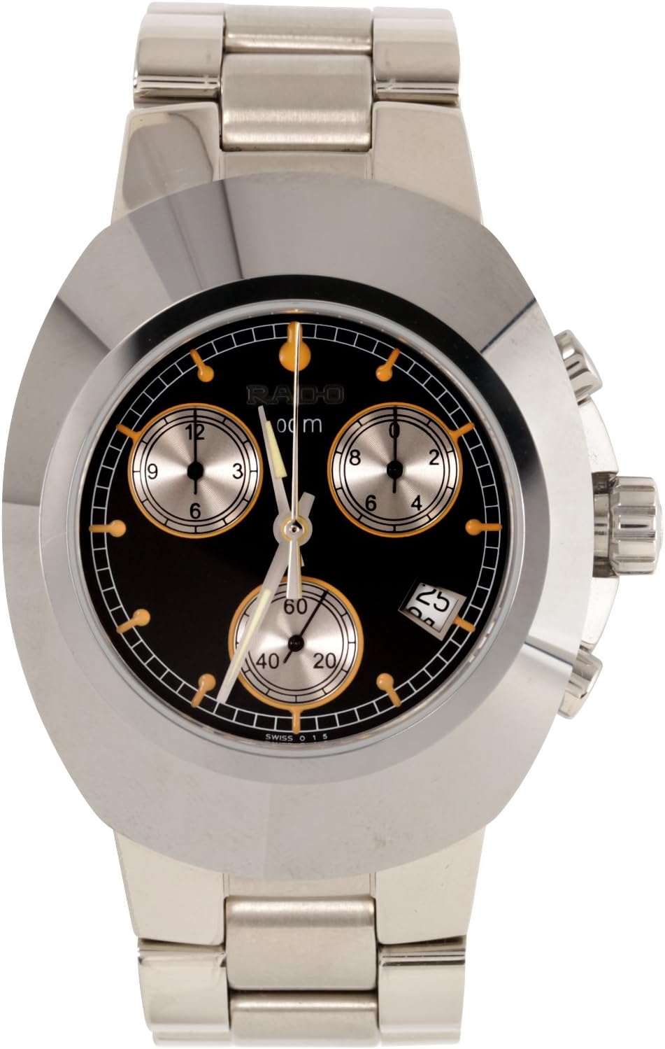 Rado Original Diastar Chronograph Stainless Steel Mens Watch Calendar Black Dial R12638153 ...