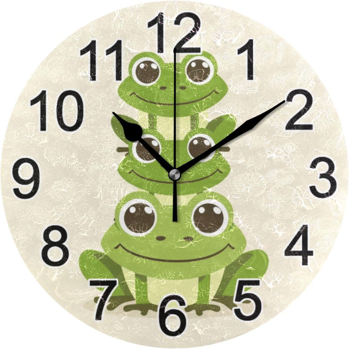 Amazon.com: BOENLE Cute Frogs Wall Clock Non Ticking Silent Kitchen ...