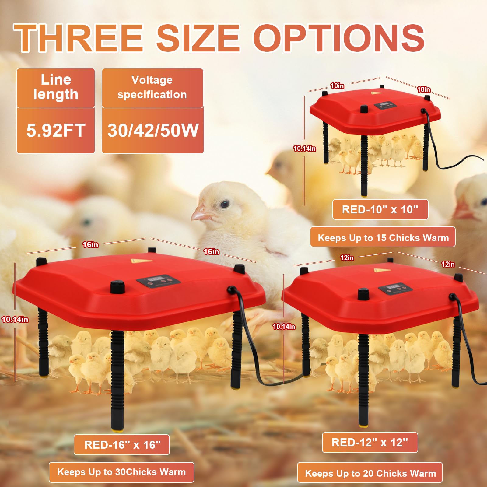 DAORDAER Chicken Brooder Heating Plate for Chicks 16" x 16",LED Display ...
