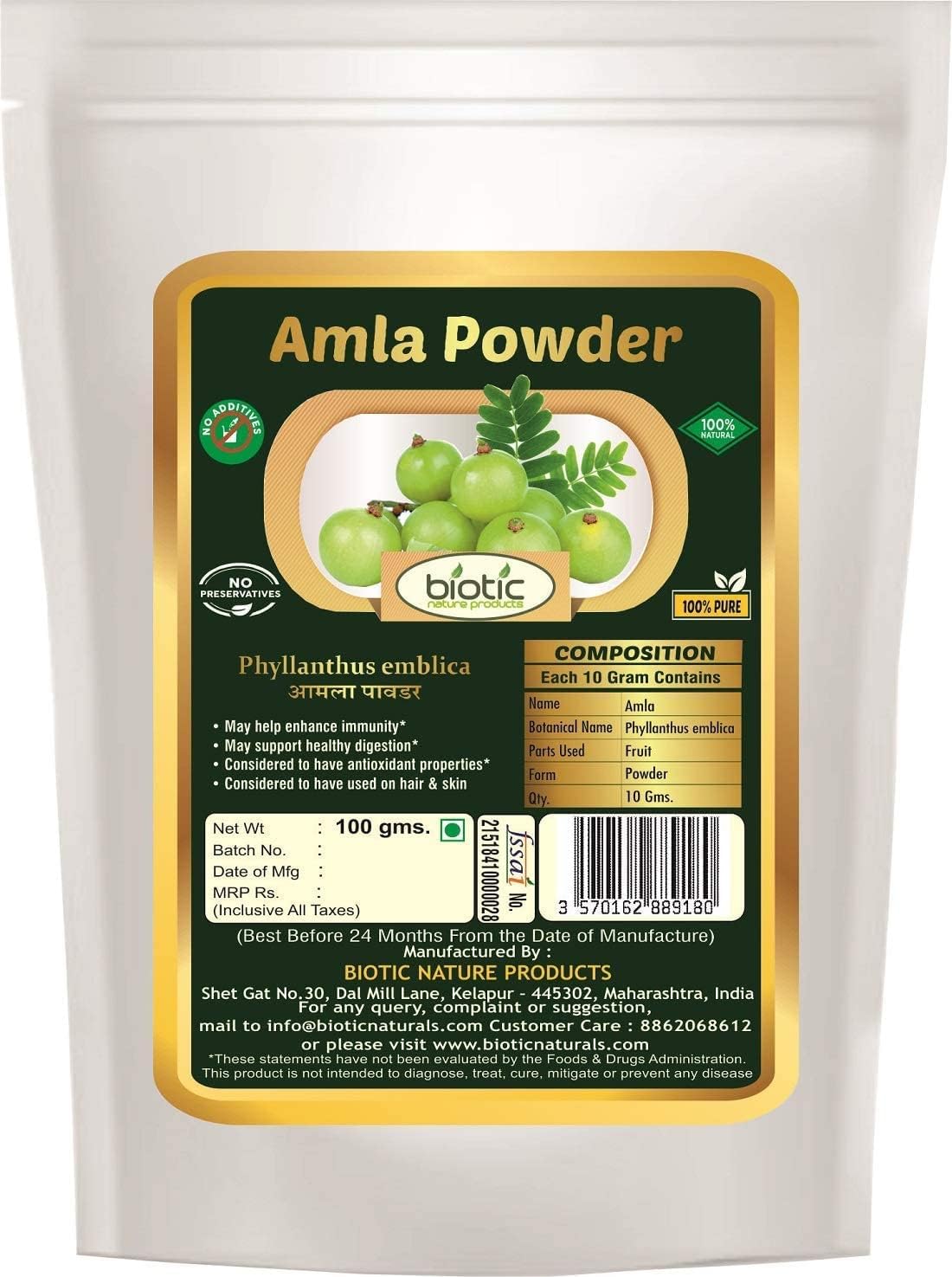 Puritans Biotic Amla, Harad & Baheda Powder (Triphala Powder) – 300gms ...