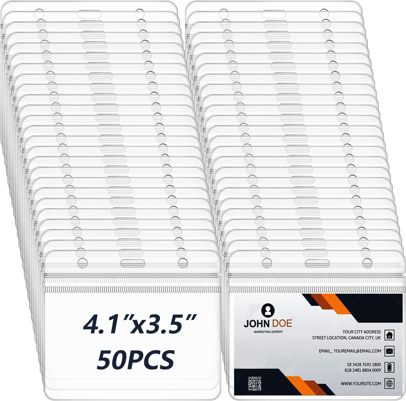 FZENeast ID Card Holder, 50 PCS Horizontal Clear Plastic Badge Holder ...