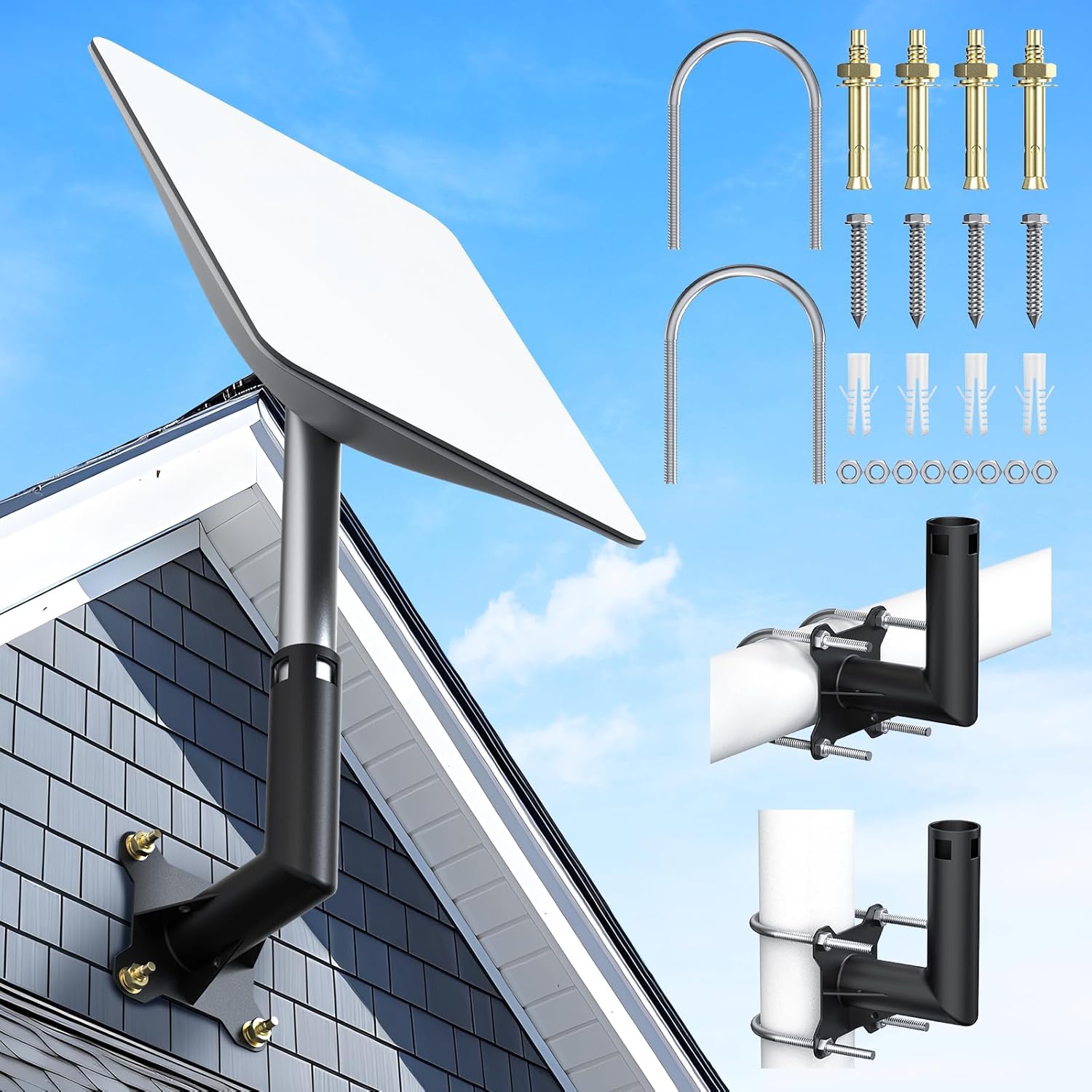 Amazon.com: Universal Antenna Mount Brackets with U-Bolts Kit Wall ...