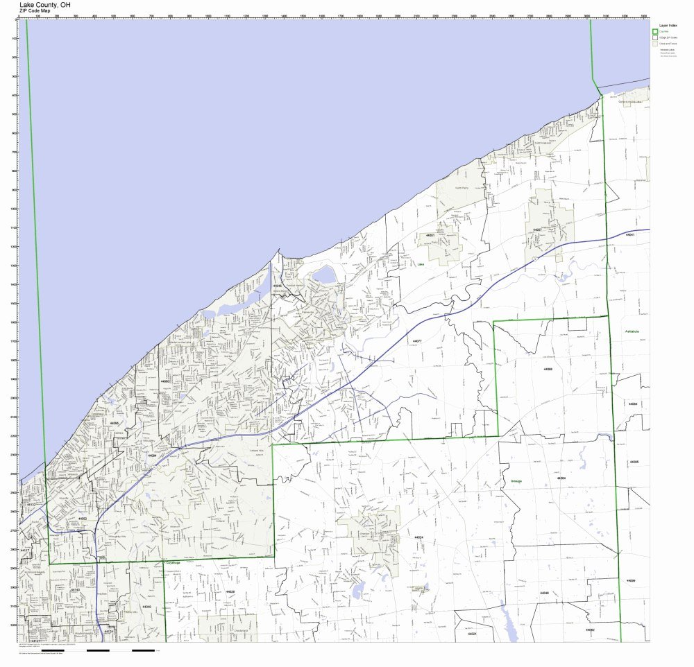 Lake County, Ohio OH ZIP Code Map Not Laminated: Amazon.com: Office ...