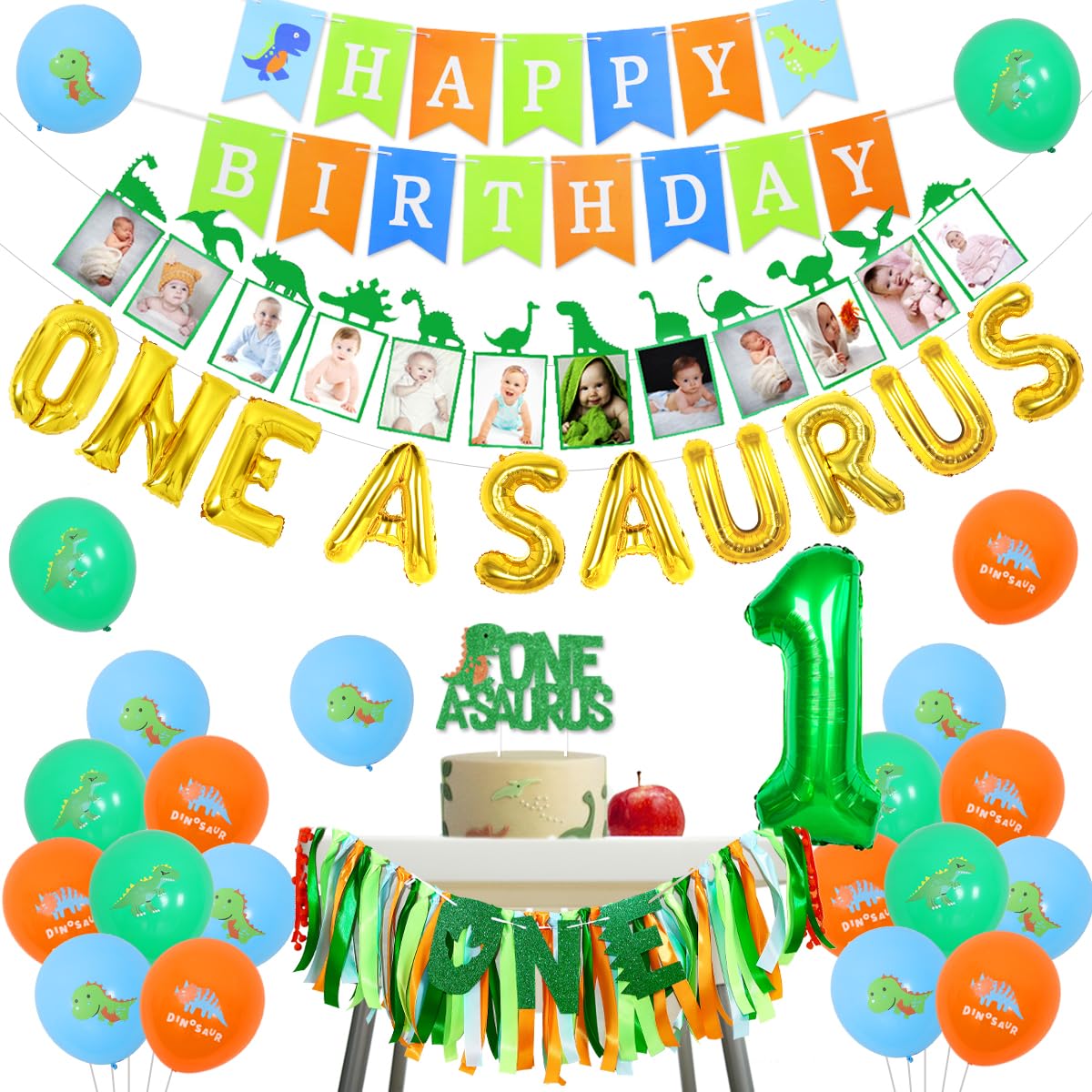 Sursurprise One a Saurus Birthday Decorations, Dinosaur 1st Happy ...