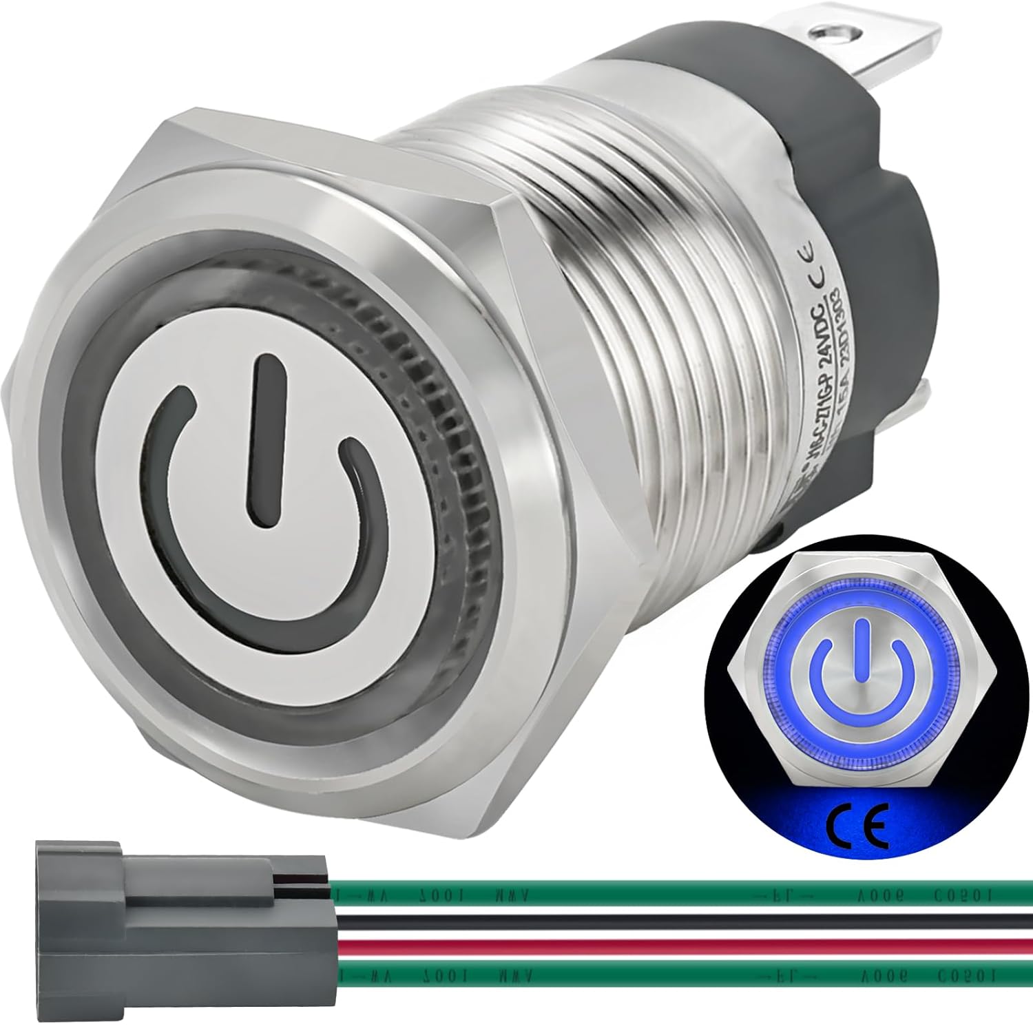 Zjwzjh (15amp) 16mm Latching Push Button Switch 12v Dc 24v Power Button 