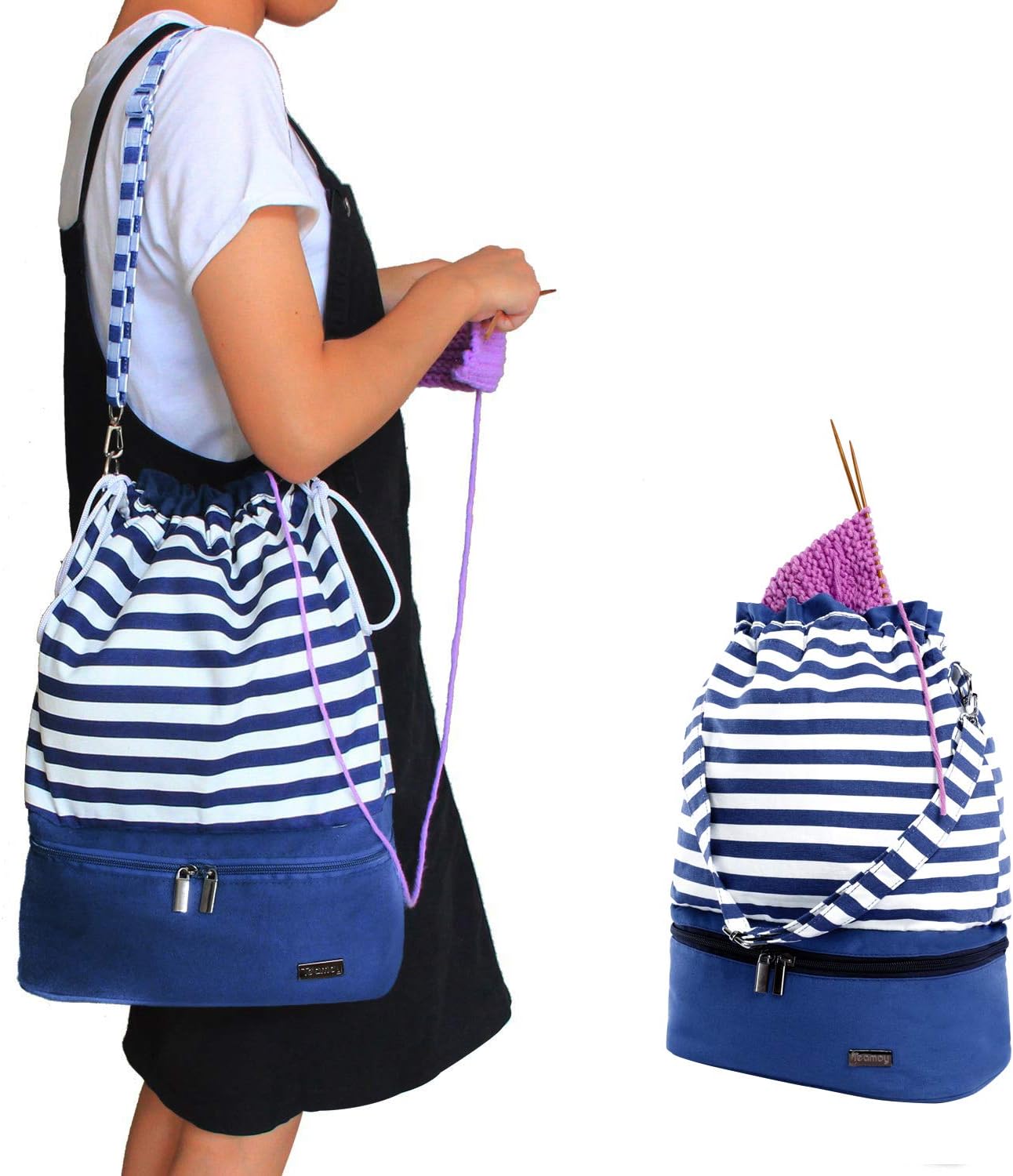Amazon.com: Teamoy Drawstring Yarn Bag, Knitting Tote Bag for Yarn ...