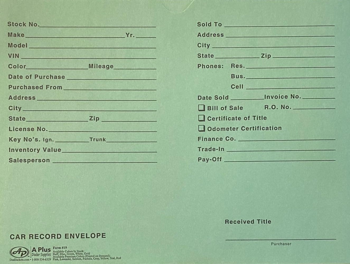 Amazon.com : A Plus Car Record Envelope #19 Green, Quantity 500 (P17 ...