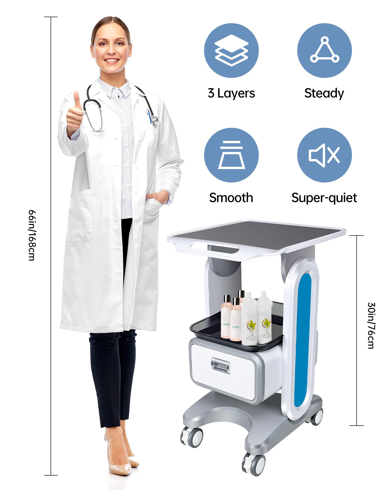 Professional Medical Trolley Cart with Wheels Mobile Ultrasound Cart ...