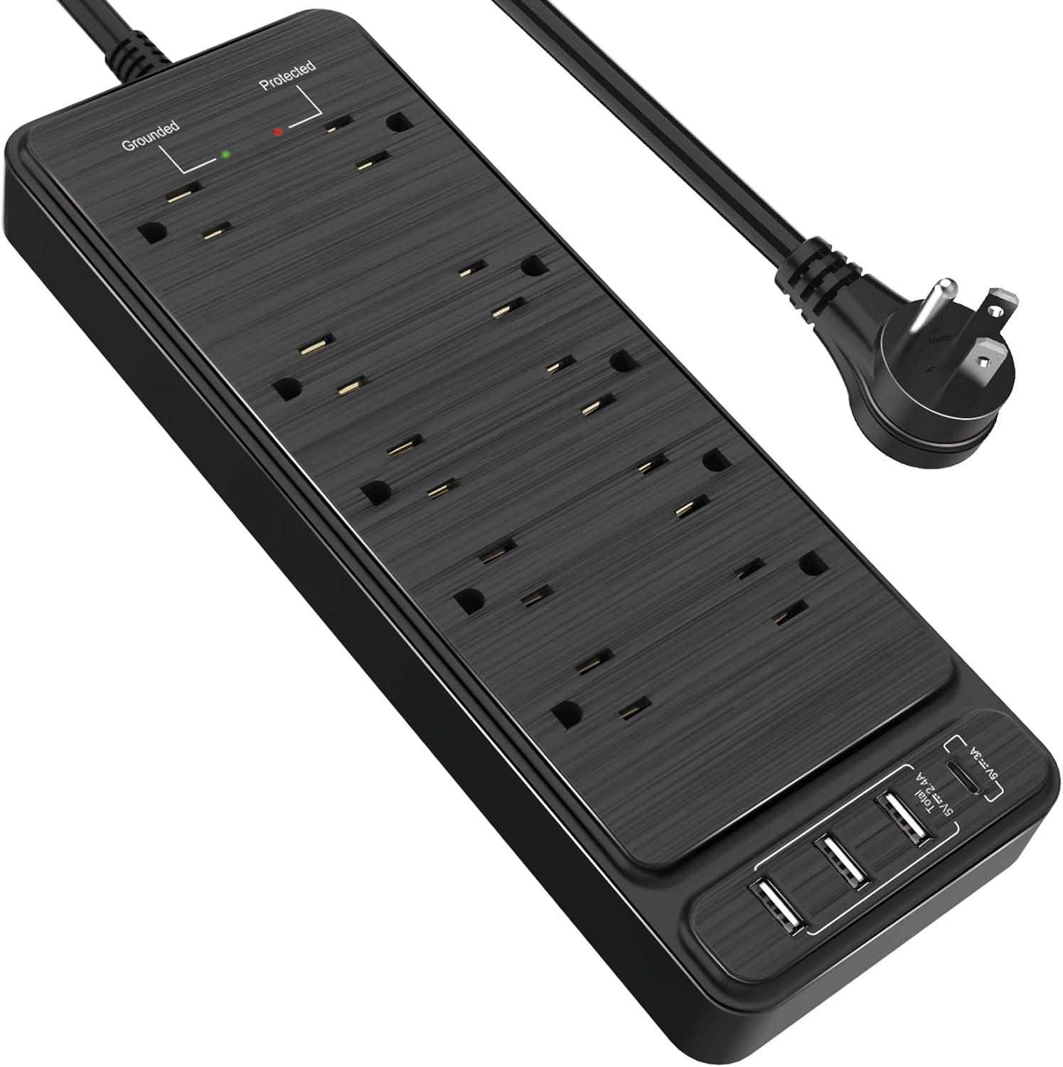 NVEESHOX Regleta Multicontacto USB C, Extension Electrica de 2.5M, Regleta con 10 Salidas, 3 ...