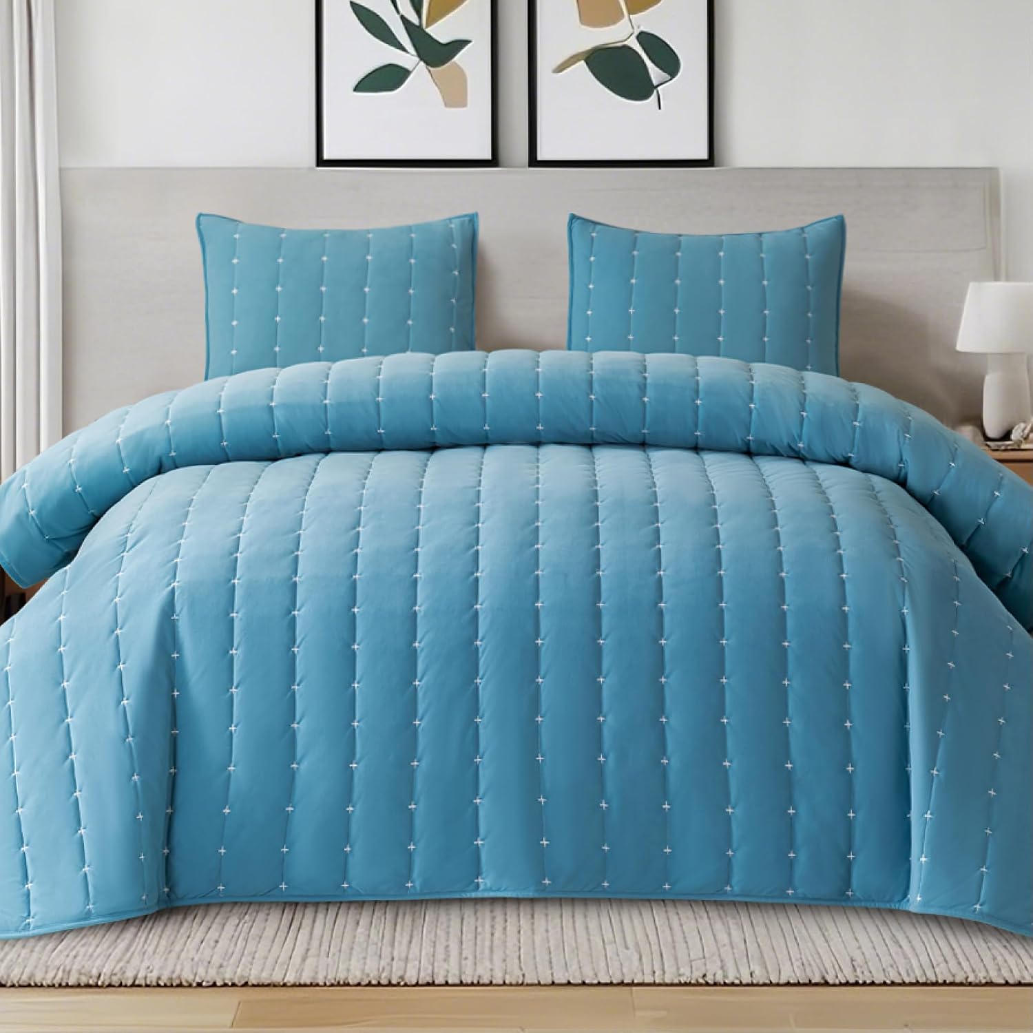 Amazon.com: Sophia & William Cashmere Queen Quilt,Striped Bedding Set ...