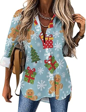 Amazon.com: Huryilo Snowflakes Gingerbread Men Button Down Shirts for ...
