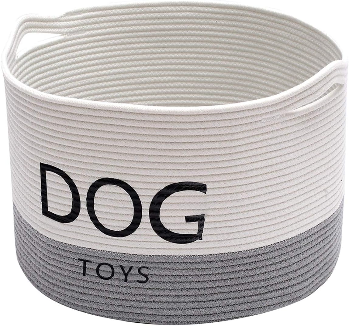 Amazon.com: Geyecete Dog Storage Basket Round weave Rope Basket Dog Toy ...