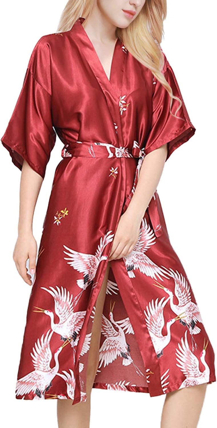 ETAOLINE Women's Long Kimono Robe Silk Dressing Gown Satin Nightwear ...
