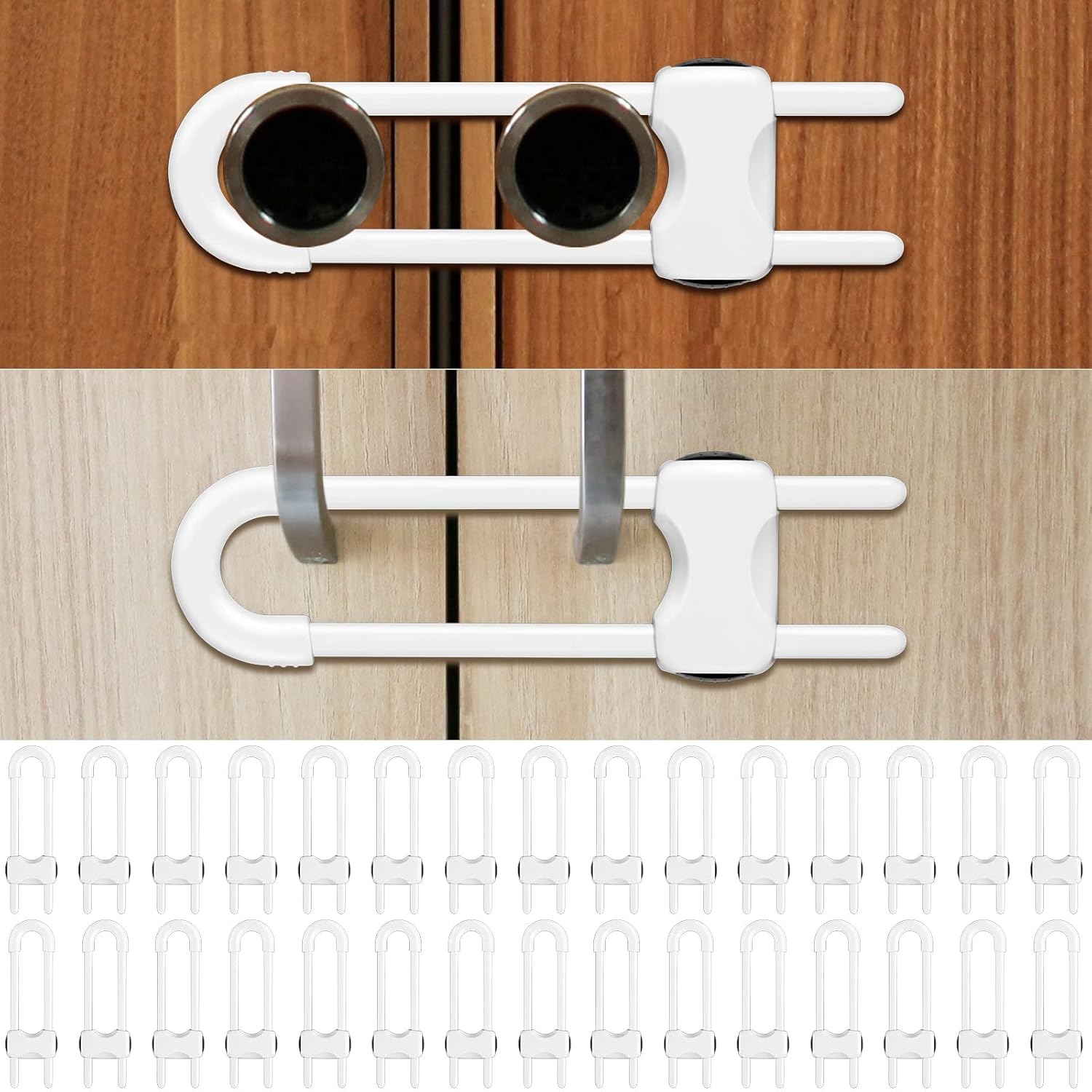 Amazon.com: 30 Pcs Sliding Cabinet Locks for Babies Adjustable U Shaped ...