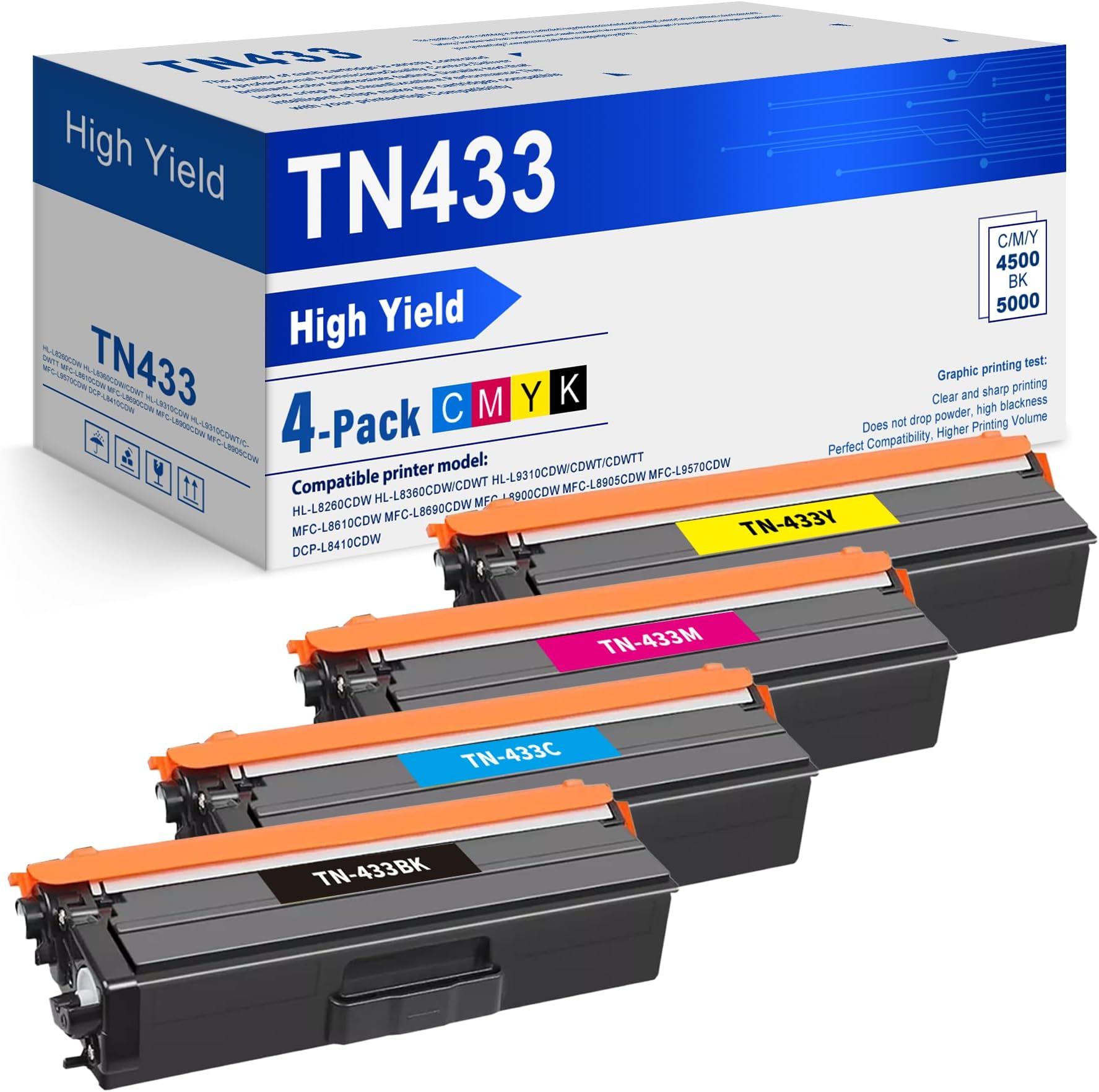 Amazon.com: High Yield TN433 Toner Replacement for Brother TN 433 TN-433 MFC-L8900CDW MFC ...