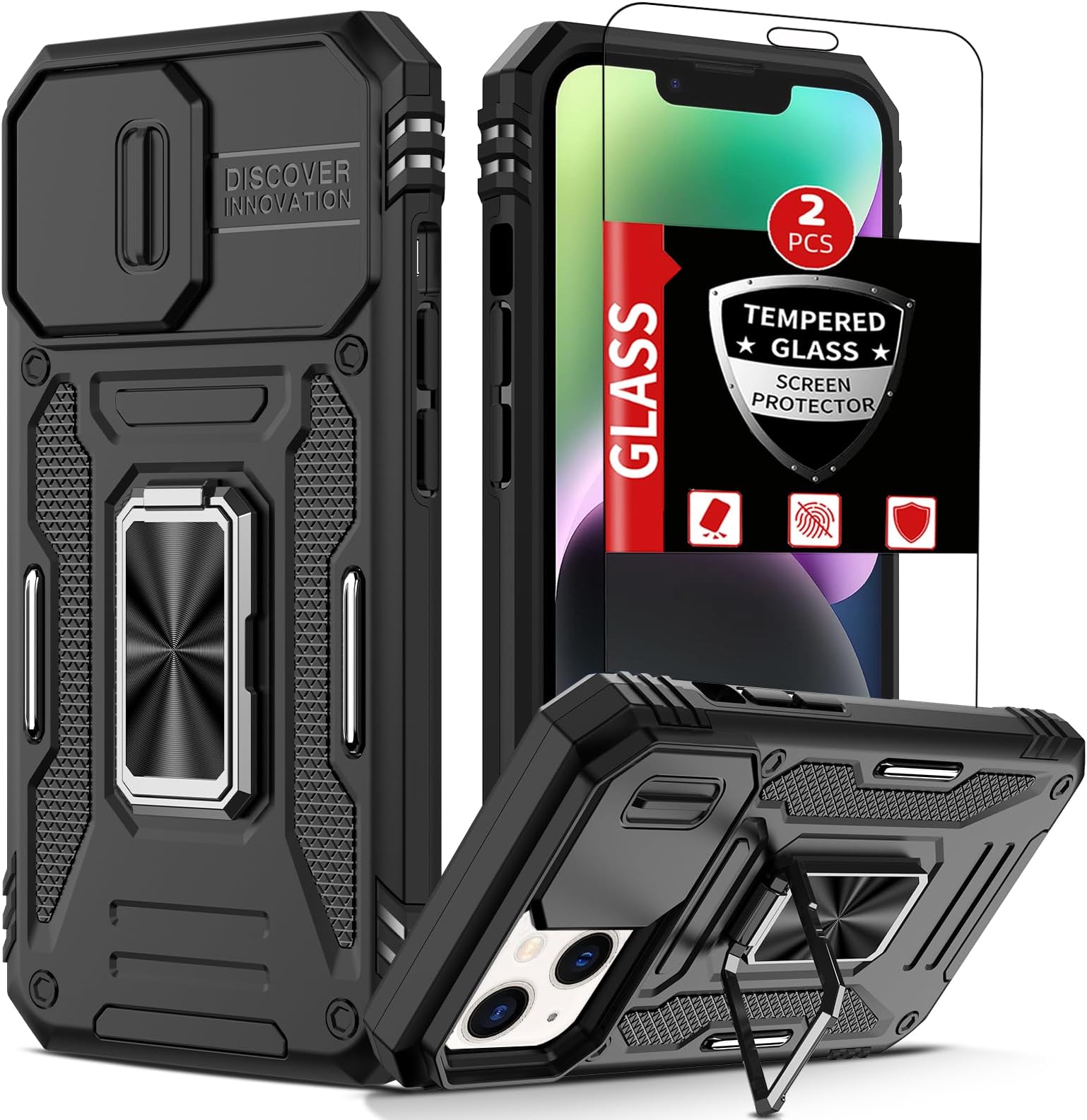 Amazon.com: FRLMOOES for iPhone 14 Plus Case with2 Glass Screen ...