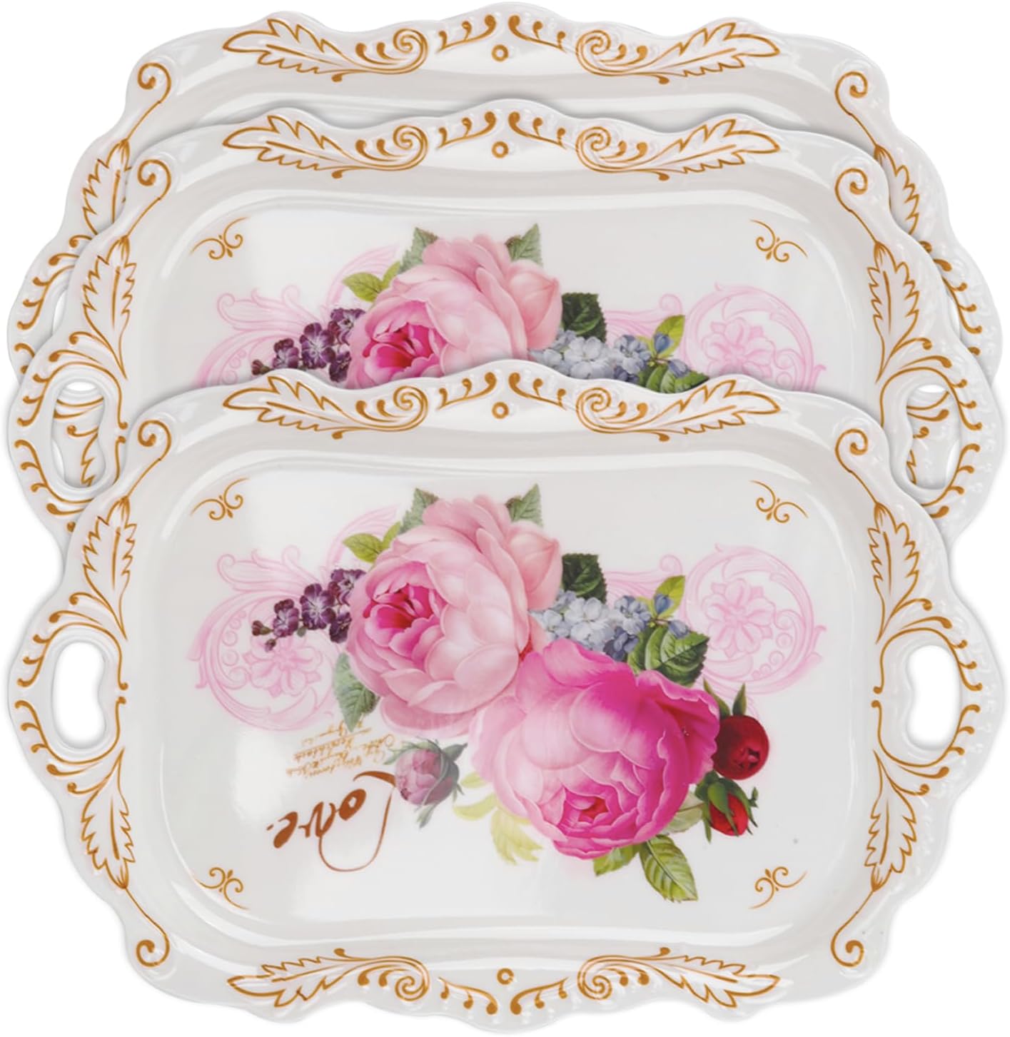 Amazon.com: DEAYOU 3-Pack Melamine Serving Tray, Stackable Food Tray ...