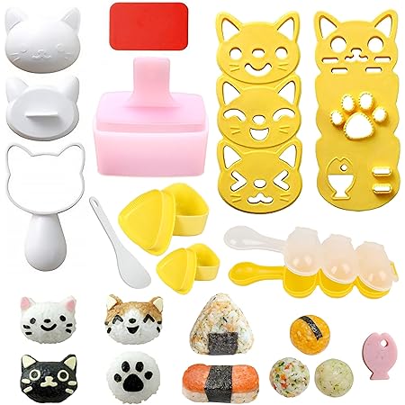 Amazon.com | Cute Cat Rice Ball Molds 6 Sets Sushi Molds Bento Box ...