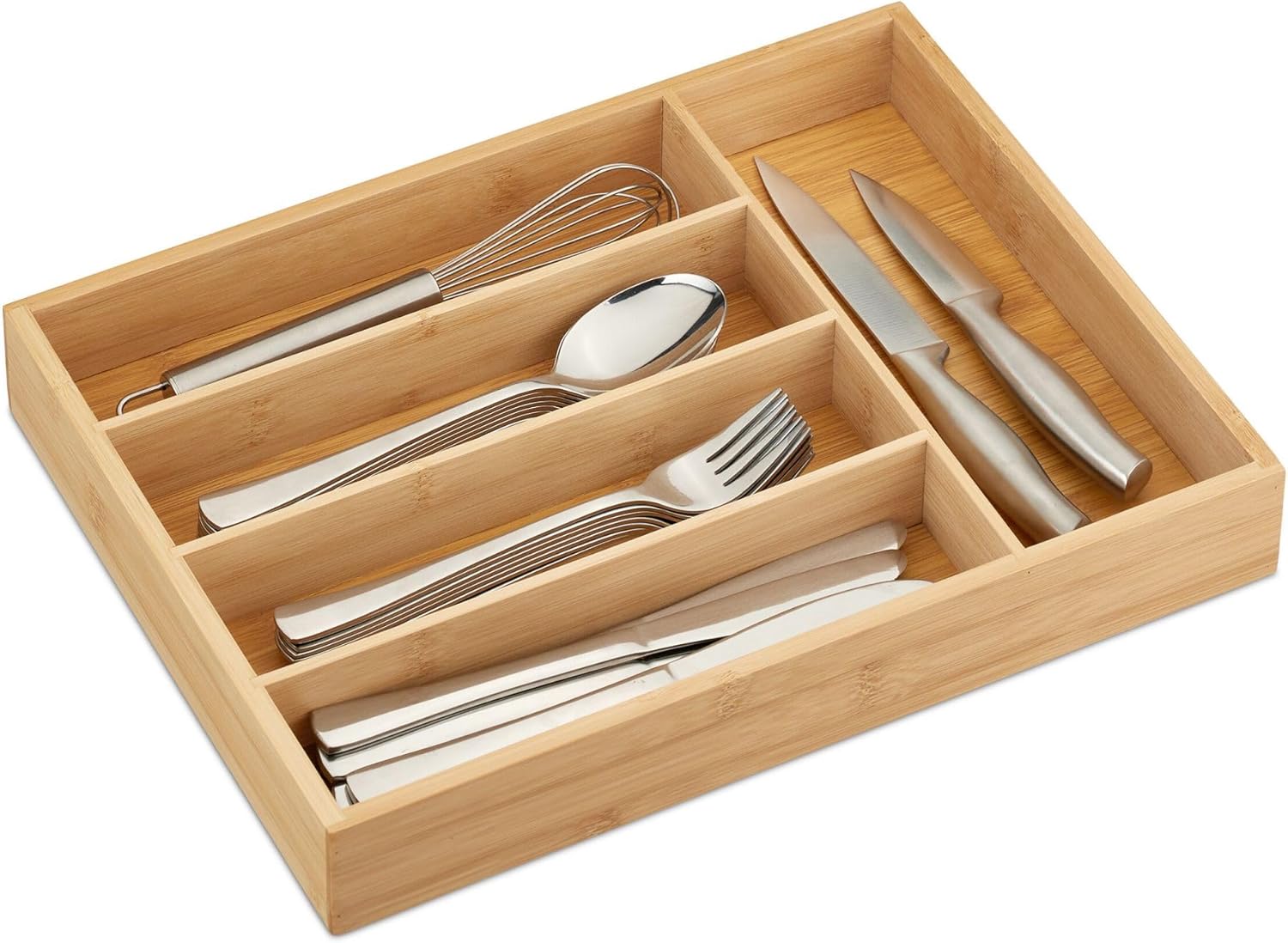 Relaxdays Cutlery Tray, 5 Compartments, Bamboo, 5 x 35.5 x 26.5 cm ...