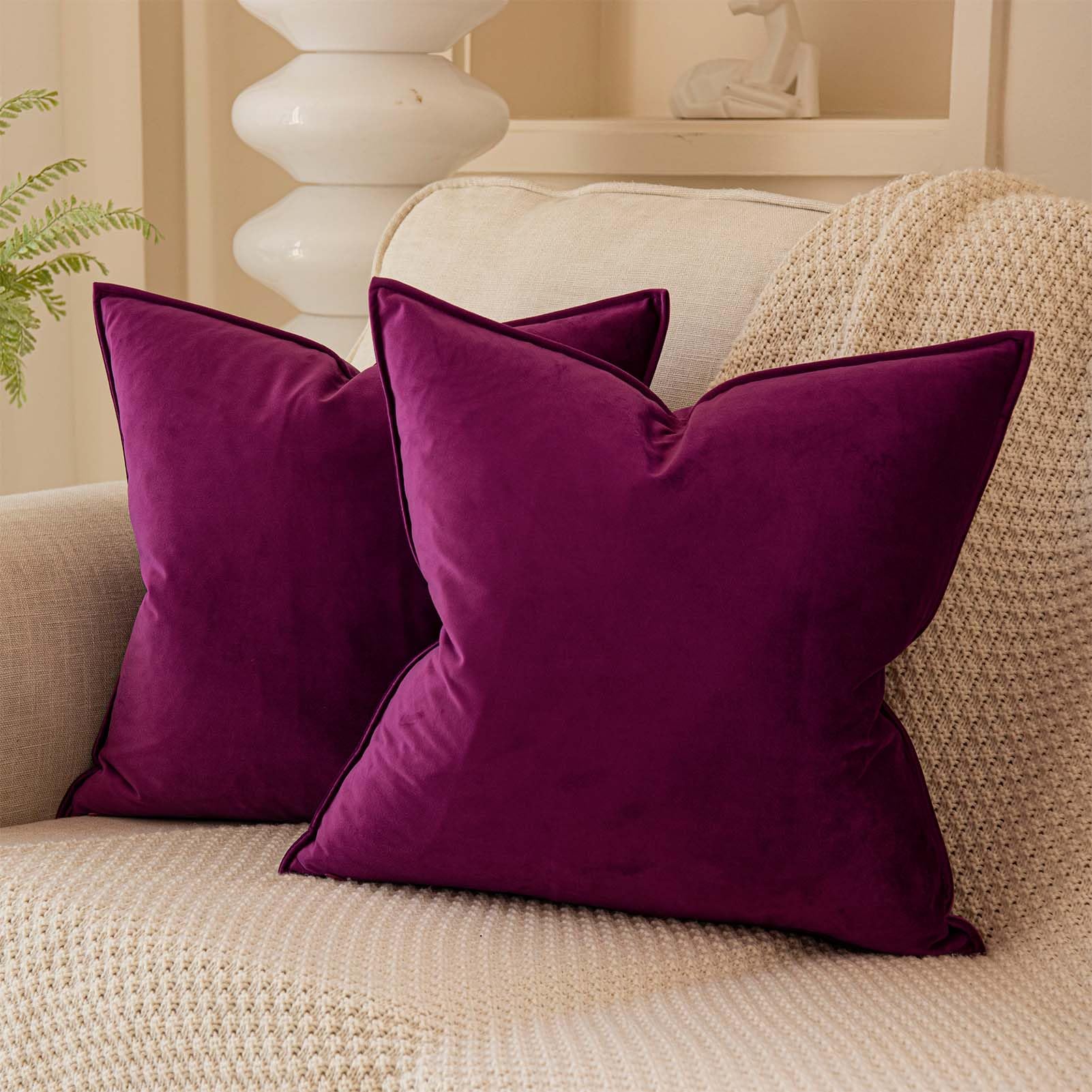 Amazon.com: JUSPURBET Purple Decorative Velvet Throw Pillow Covers ...