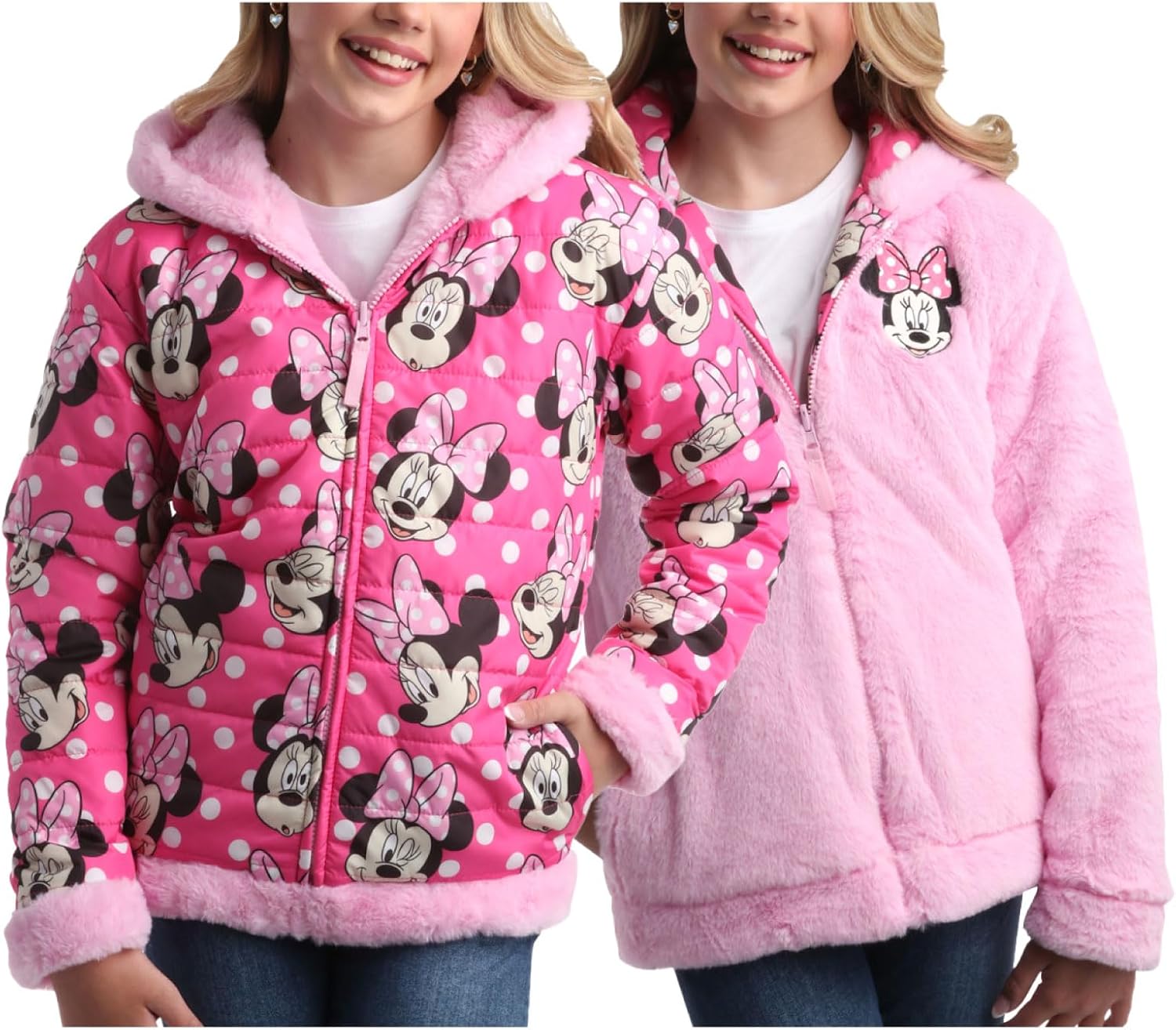 Amazon.com: Disney Girls’ Princess Reversible Jacket – Quilted Hooded ...