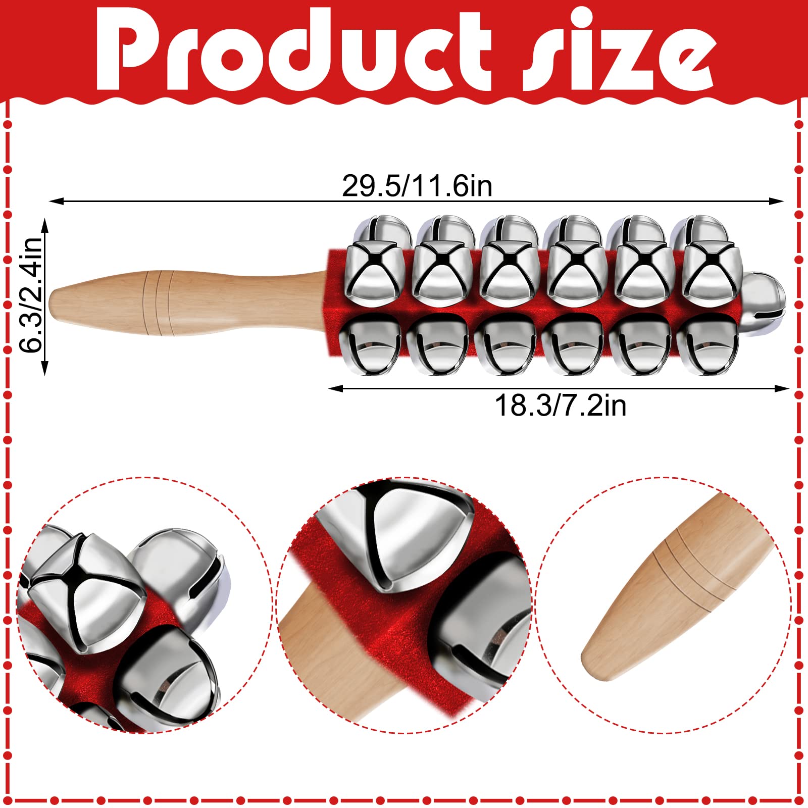 Snapklik.com : 2 Pieces Christmas Hand Jingle Bells Wooden Handle ...