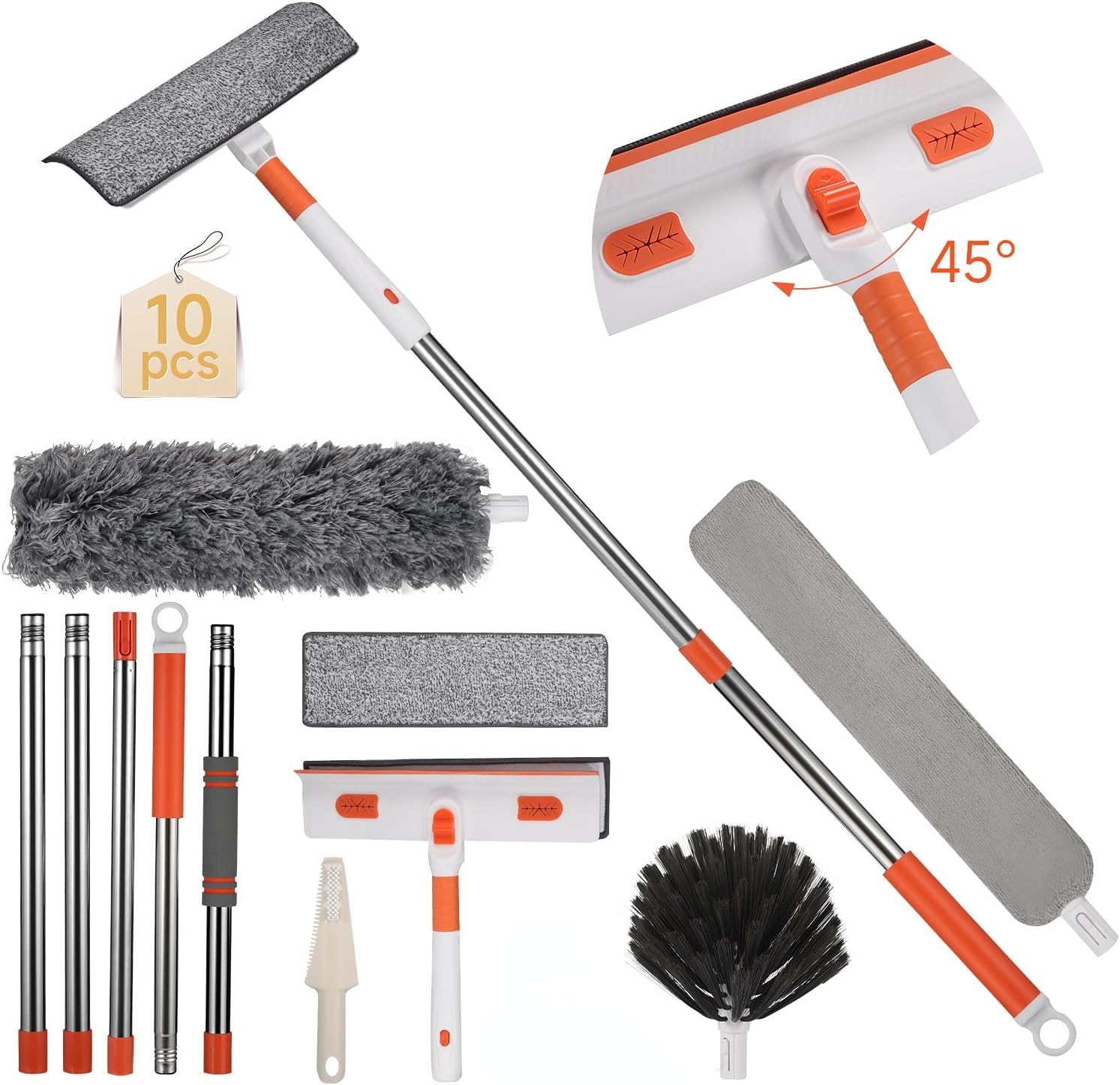 Altueey 5 in 1 Telescopic Window Cleaning Kit with 92'' Pole and ...