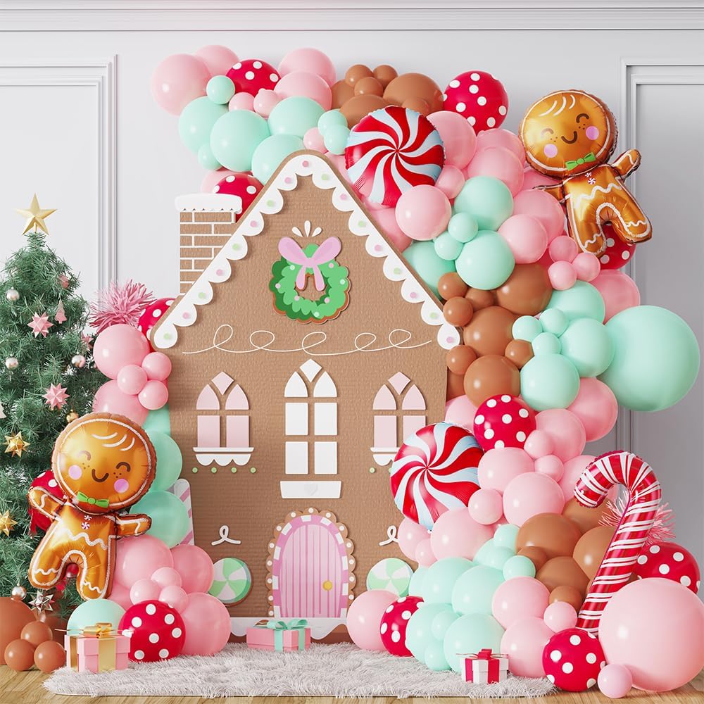 Amazon.com: 139Pcs Gingerbread Balloon Arch Garland Kit Pastel Pink ...