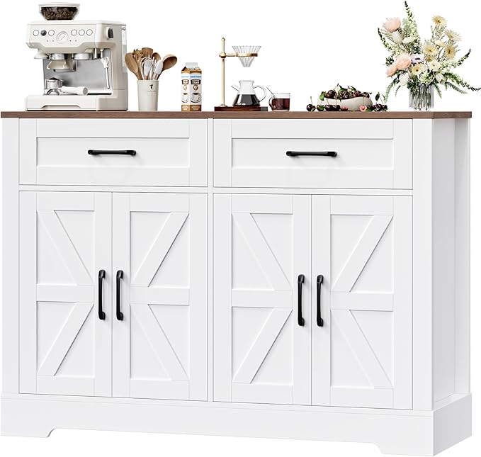 HOCSOK Sideboard Buffet Cabinet, 120 cm Kitchen Storage Cabinet with 2 ...