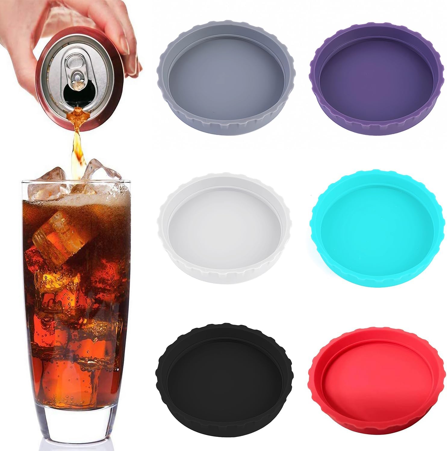 Amazon.com: 6 Pack Silicone Soda Can Cover Lids, Reusable Lids for ...