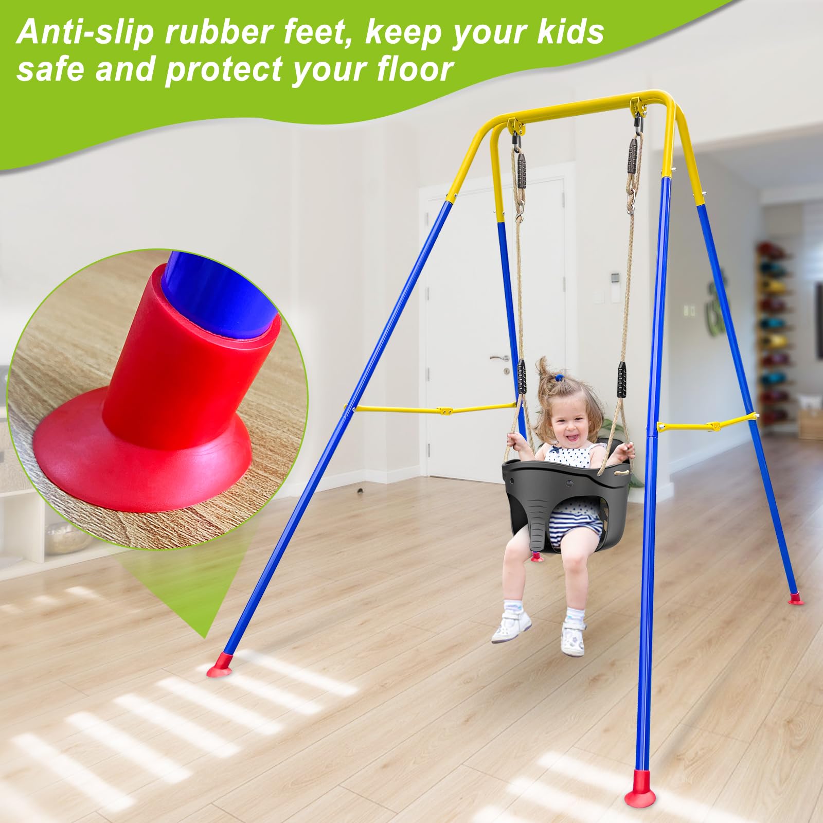 Snapklik.com : SELEWARE Toddler Swing Set w/Foldable Steel Swing Frame ...