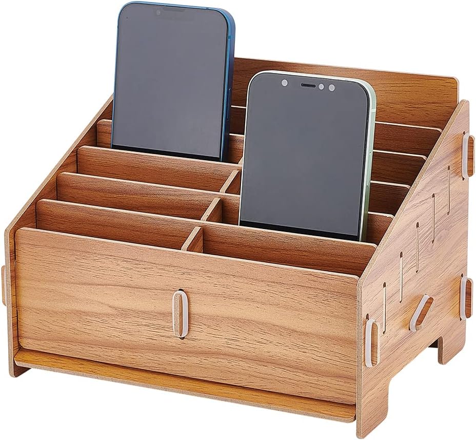 Amazon.com: CHGCRAFT 12-Grid Wooden Cell Phone Holder Desktop Storage ...